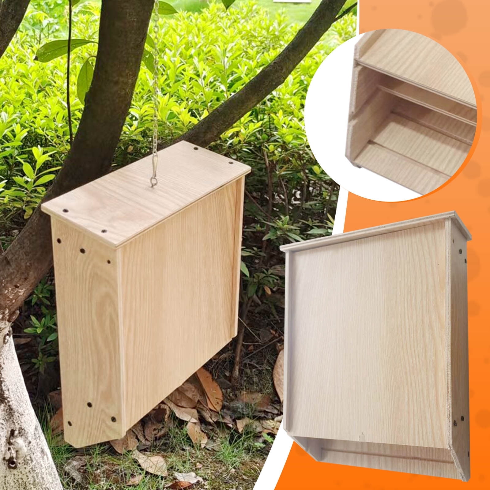 SHEIGUANNI Large Wooden Outdoor Bat House - 2-Chamber Pre-Assembled Bat ...