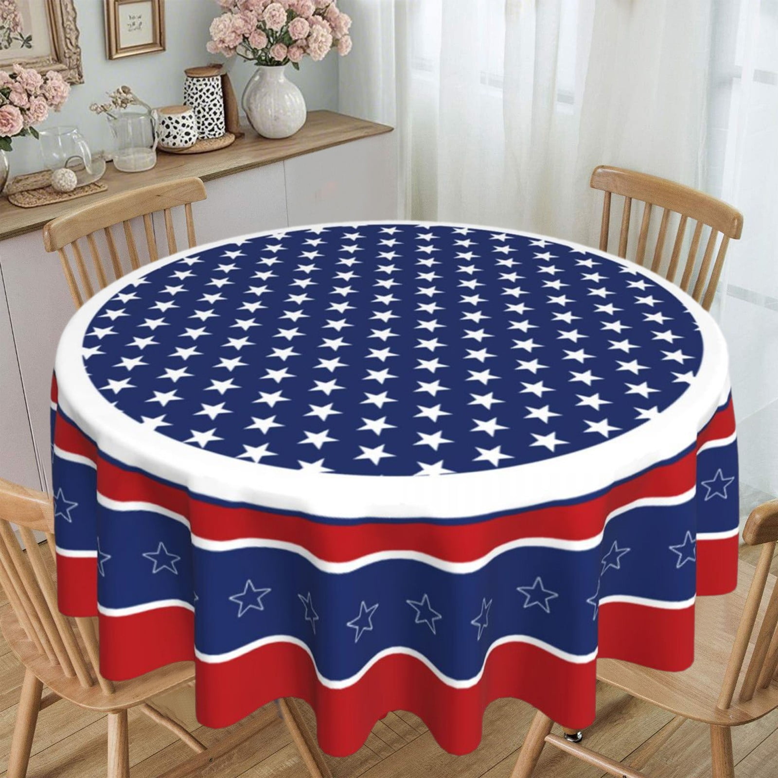 SHEIGUANNI Patriotic Round Tablecloth 4th of July Table Cloth American ...