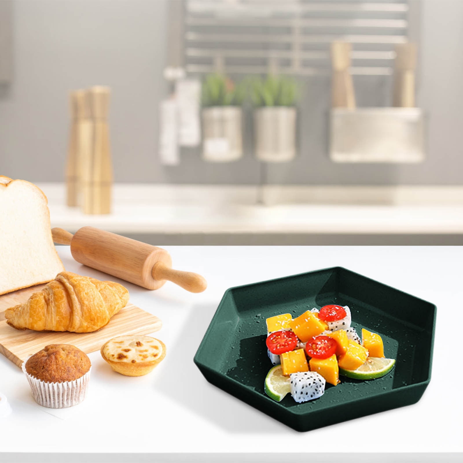 SHEIGUANNI Serving Tray with Polished Metal Handles, Hexagon Coffee ...