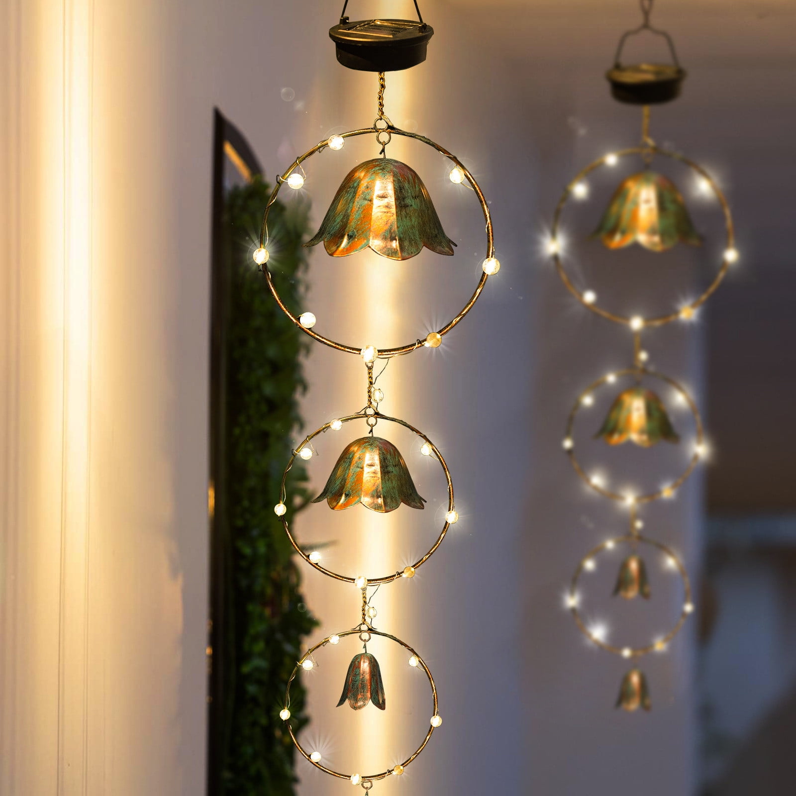 SHEIGUANNI Solar LED Wind Chime Retro Copper Metal Art - Outdoor Garden ...