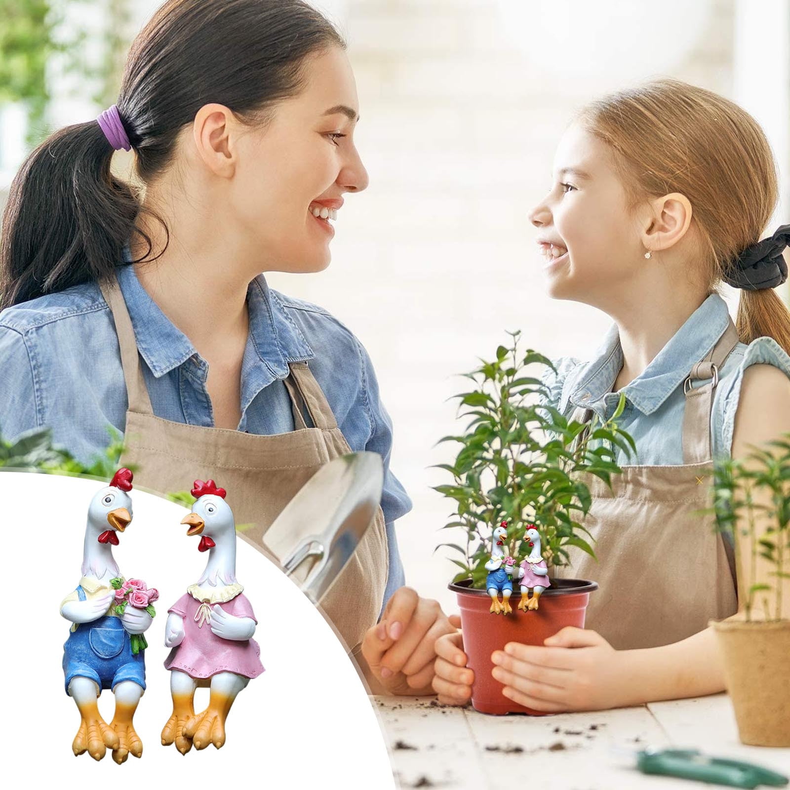 SHEIGUANNI Weather-Resistant Cartoon Chicken Couple Statues, Hand ...