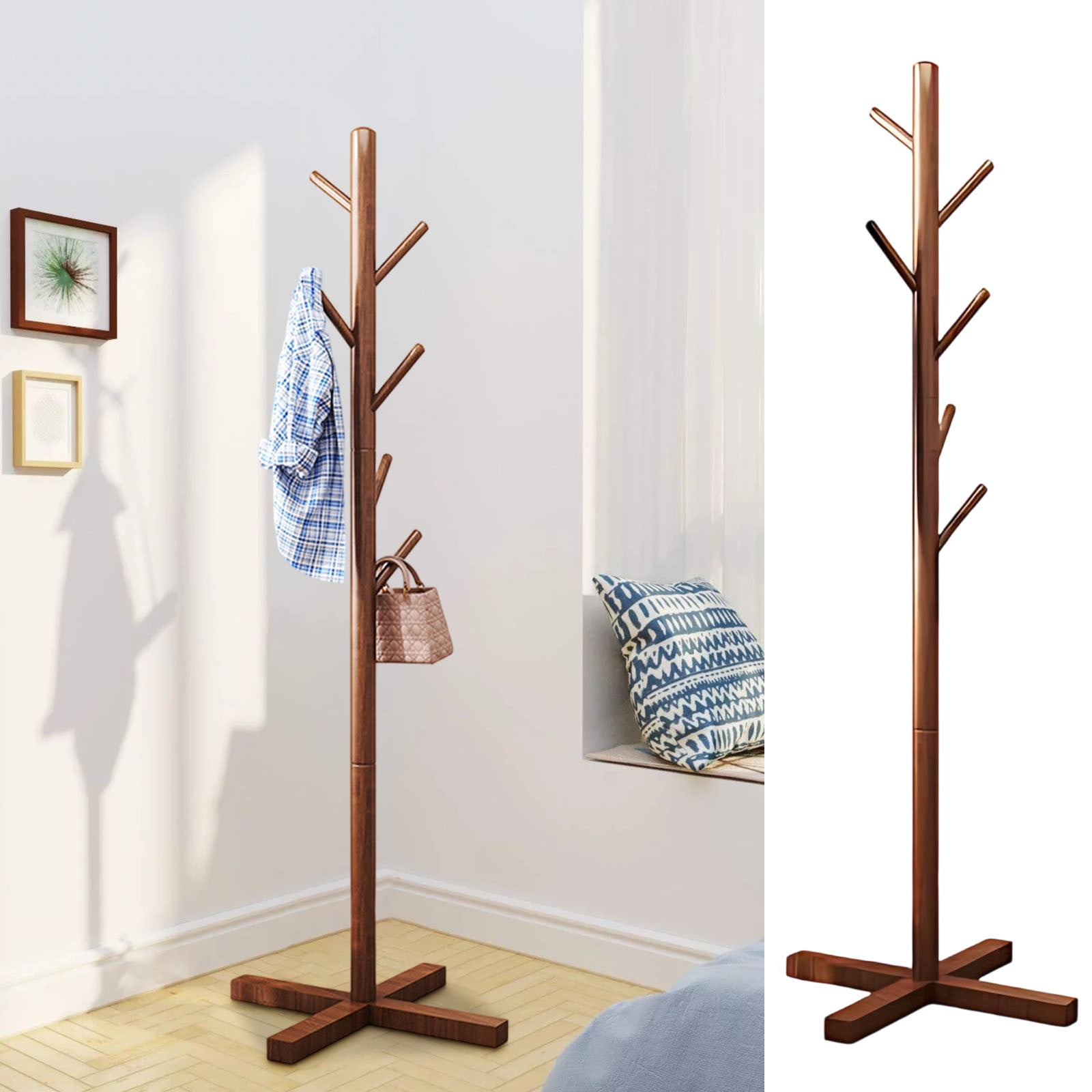 SHEIGUANNI Wooden Tree Coat Rack Stand,Sturdy Freestanding Coat Rack ...