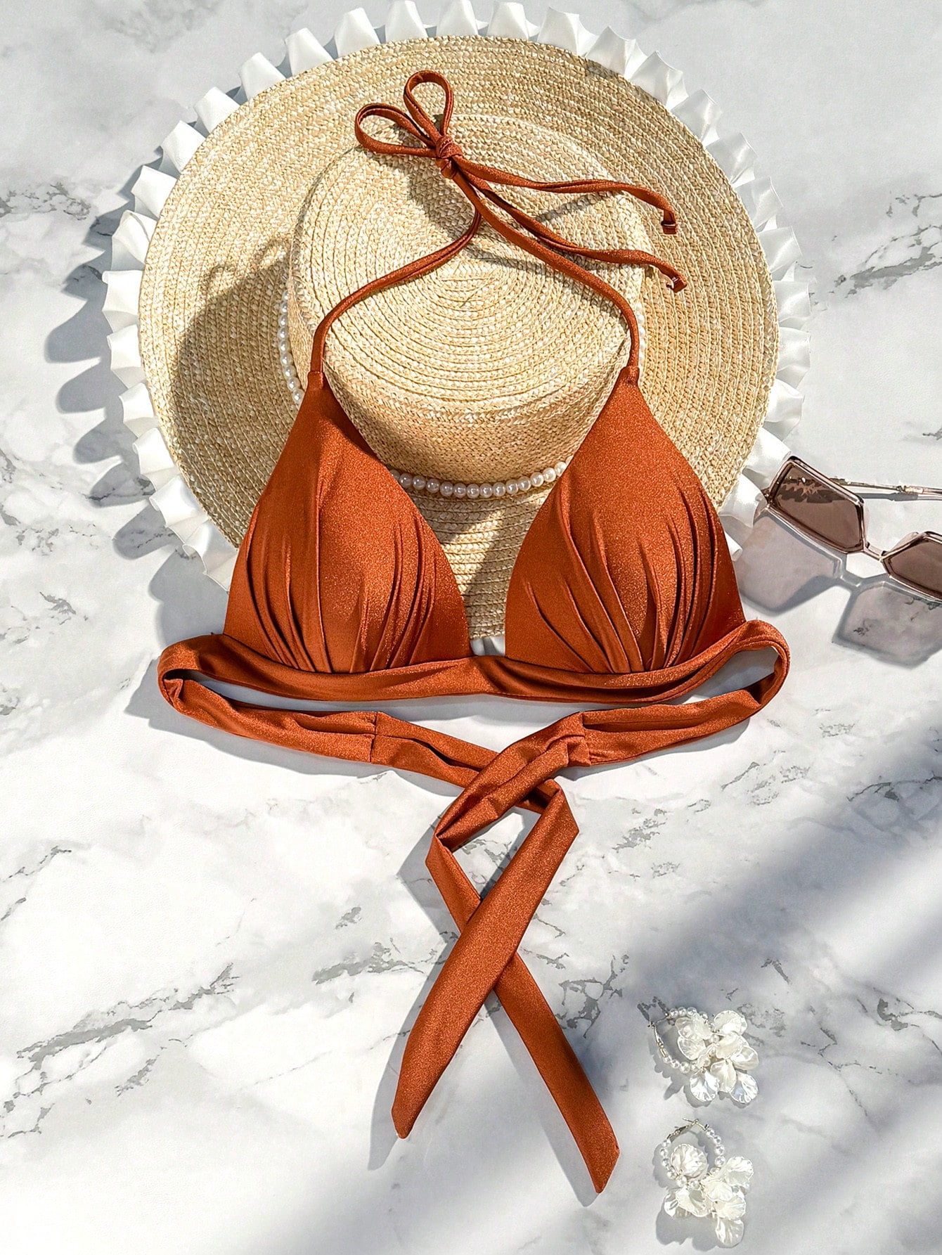 SHEIN Swim Deep V-Neck Bikini Top (Detachable Knot Straps, Wire-Free ...