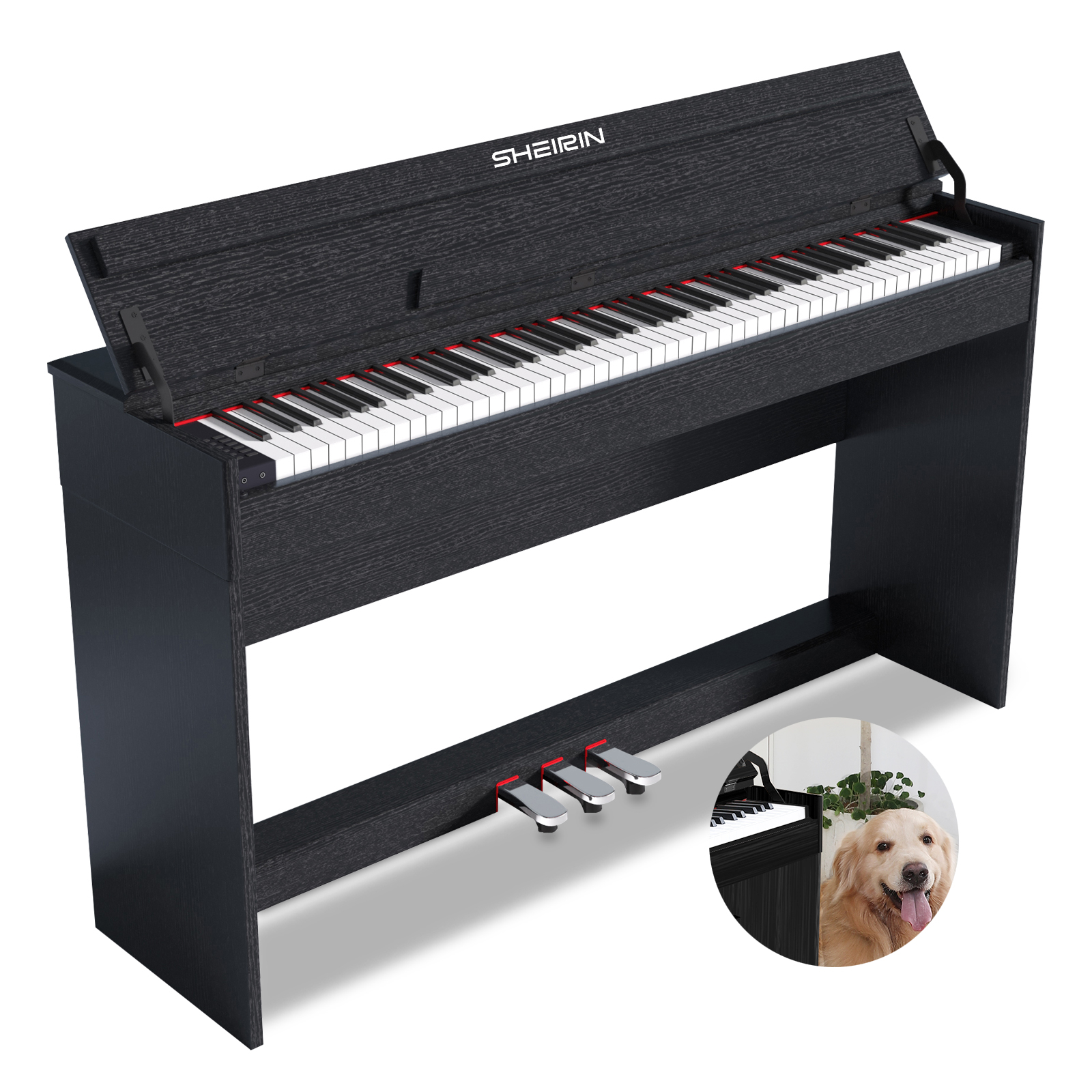 SHEIRIN Digital Piano 88 Key Weighted Stand Cover Hammer Electric ...