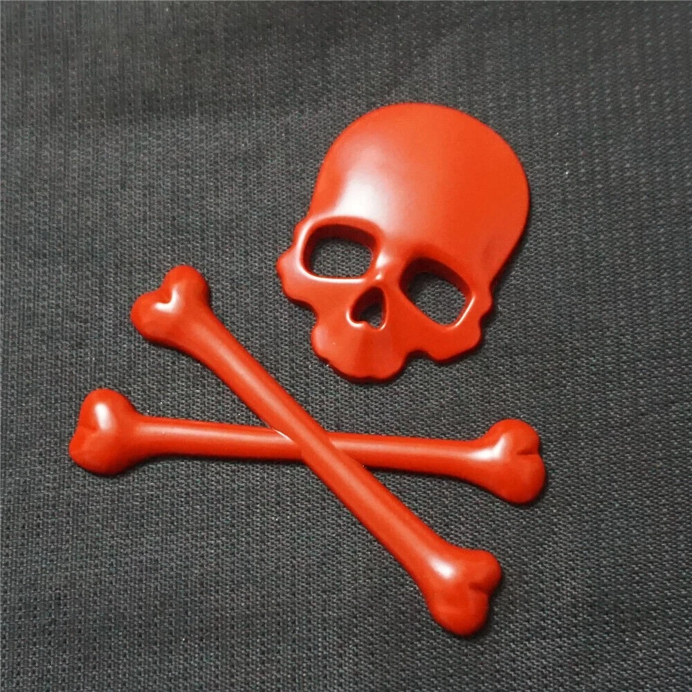 SHEKIKO Mall 1x Matte Red Crossbones Skull Skeleton Metal Badge Sticker ...