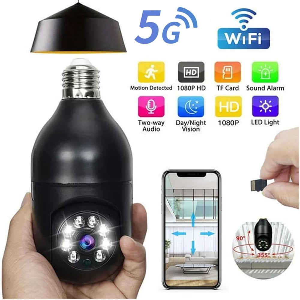 SHELLTON 1080P Wireless WiFi Light Bulb Security Camera 2.4GHz Smart ...