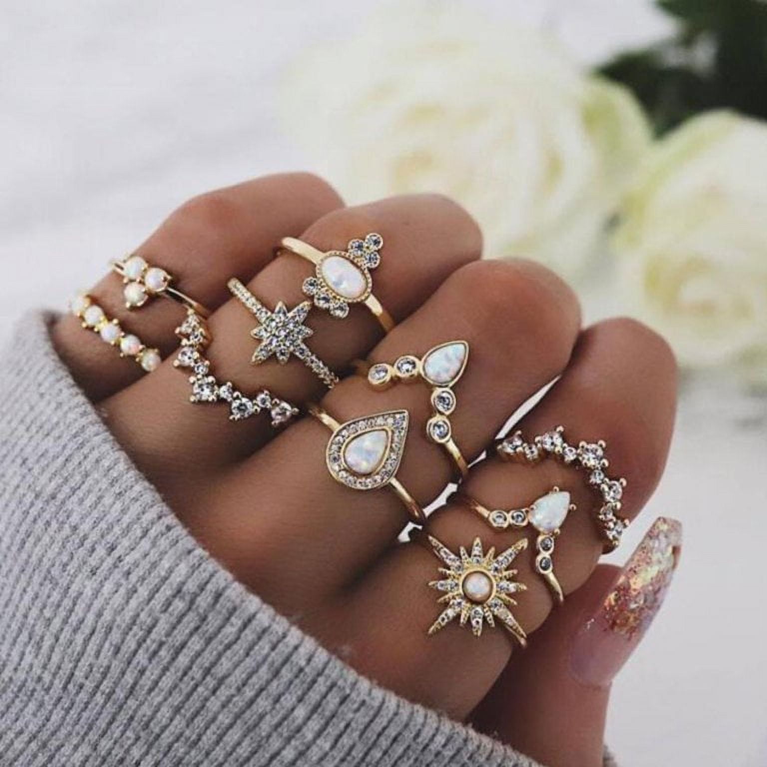 SHELLTON 10Pcs Knuckle Stacking Rings, Boho Vintage Finger Rings ...