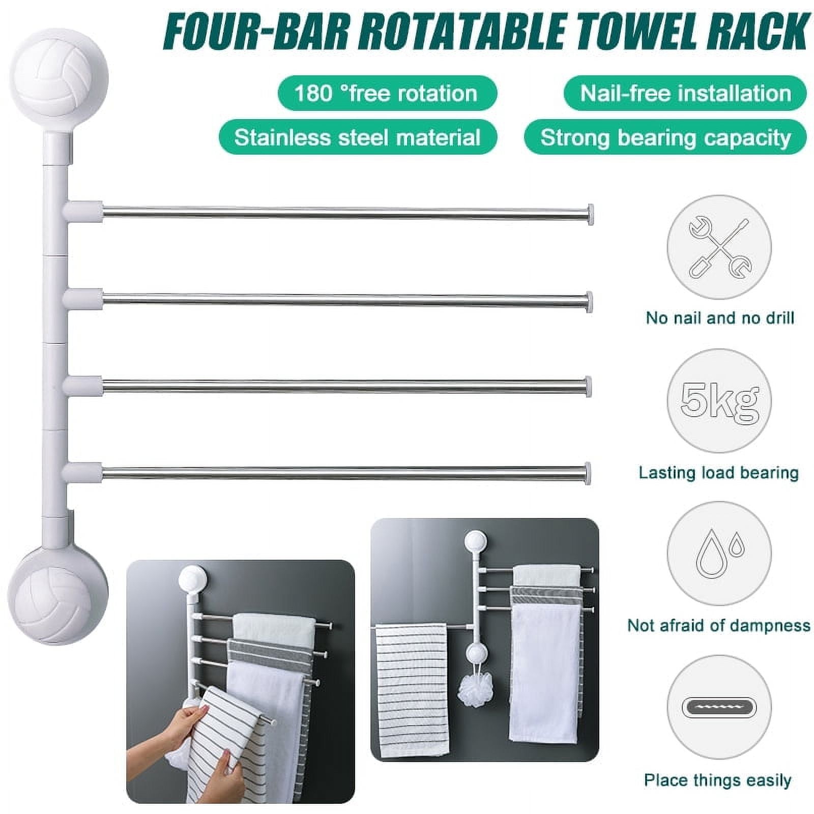 SHELLTON 180°Wall Mounted Swivel Towel Bar, Space Saving Towel Racks ...