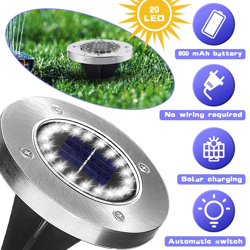 SHELLTON 1Pack Solar Garden Lights, 20 LED Waterproof Solar Garden Disk ...