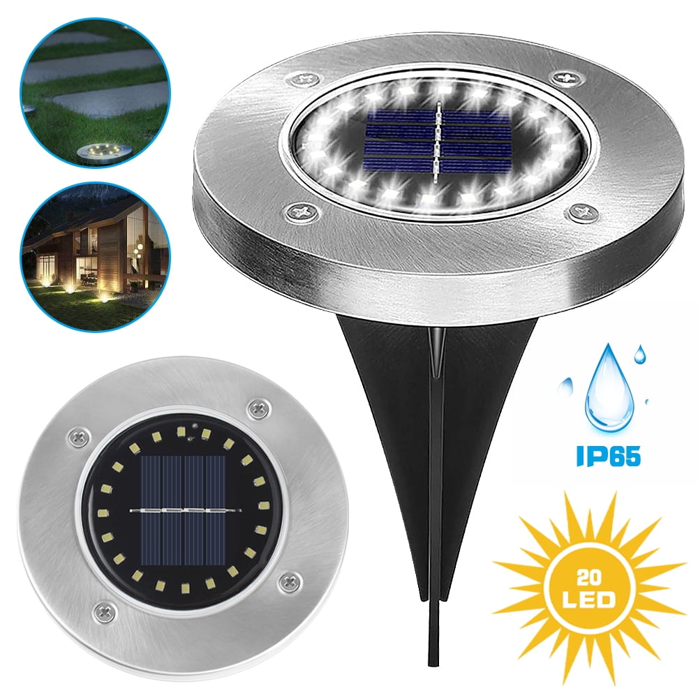 SHELLTON 20 LED Waterproof Solar Garden Disk Lights with Light Sensor ...