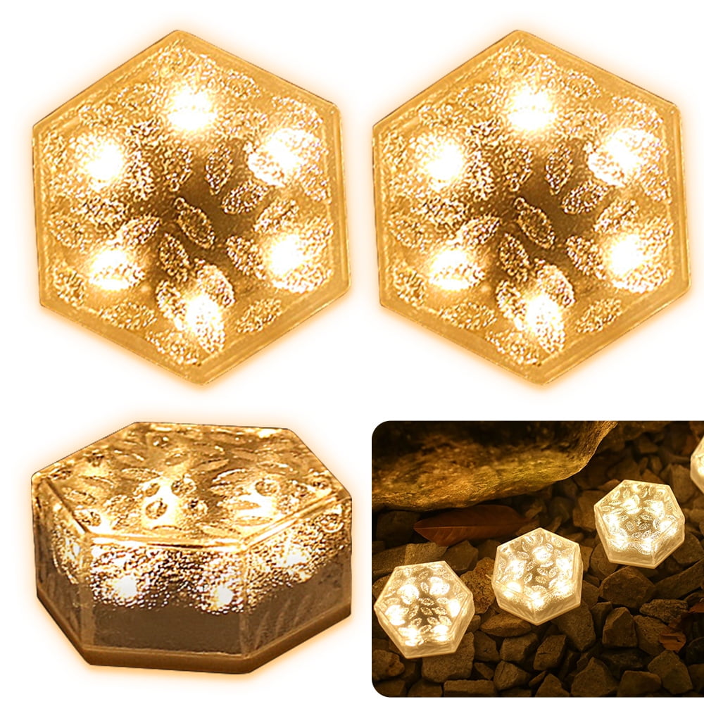 SHELLTON 3 Pack Solar Brick Lights Ice Cube Light Lamp Frosted LED ...