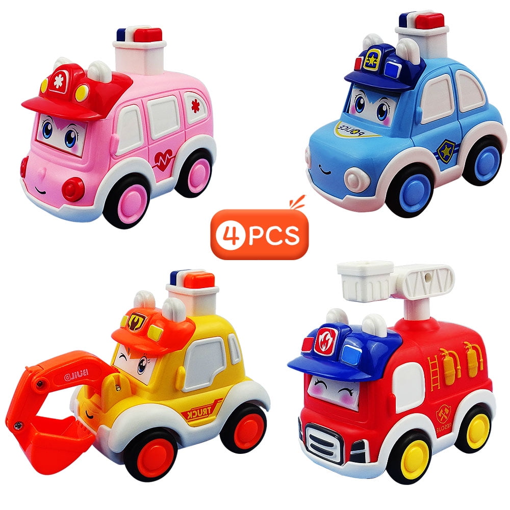 SHELLTON 4 Pcs Vehicle Toys Push and Go Toys for Baby Kids Trucks ...