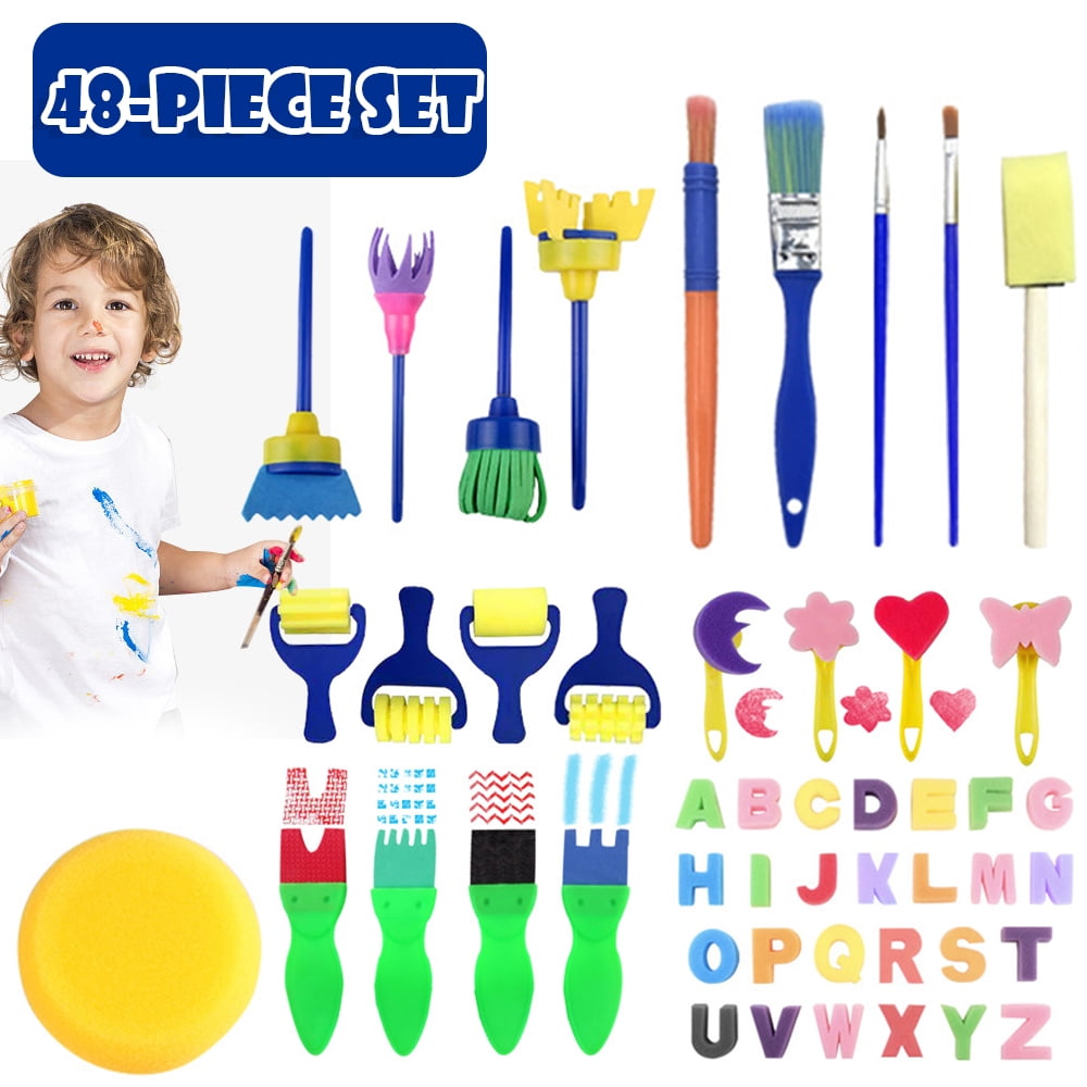 SHELLTON 48 Pieces Paint Sponges for Kids, Sponge Painting Brushes ...