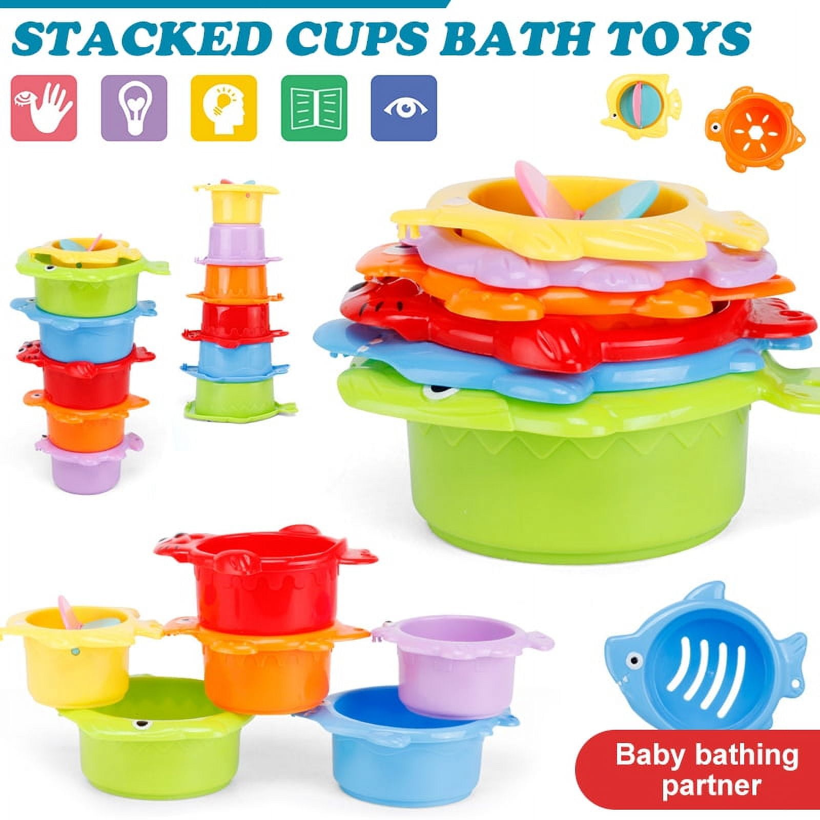 SHELLTON 6PCS Stacking Cup Bath Toys for Baby, Stack-Up Cups in Rainbow ...