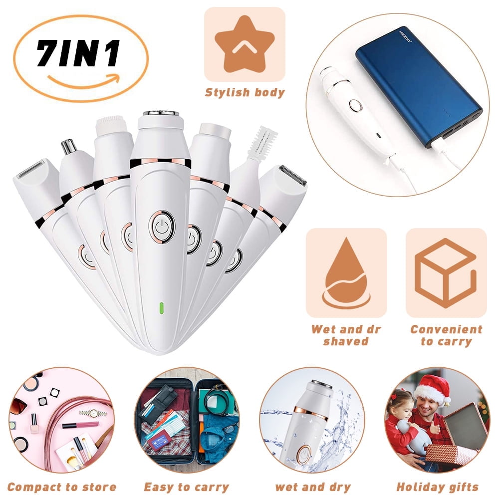SHELLTON 7 In 1 Women Electric Hair Removal Razor, Cordless Ladies Shaver Painless Body Hair ...
