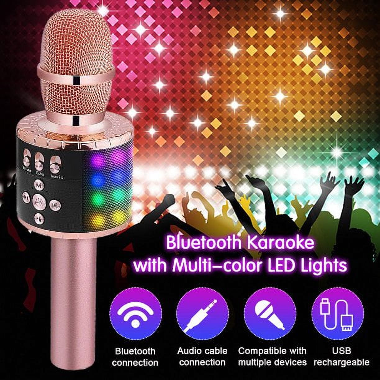 SHELLTON Microphone,4 In 1 Wireless LED h Karaoke Microphone with Light ...