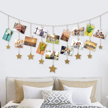 Picture Frames Collage Wall Decor Wooden String Ropes Hanging Photo ...