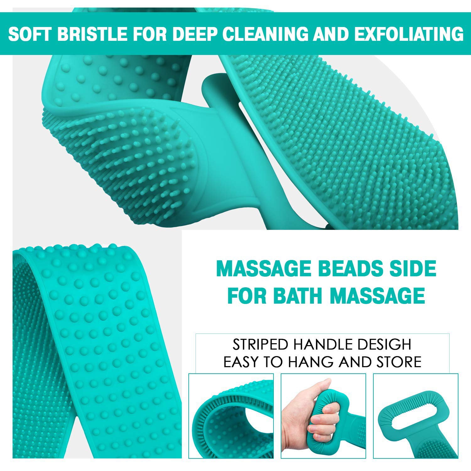 SHELLTON Silicone Back Scrubber for Shower - 30" Extra Long Large Body ...