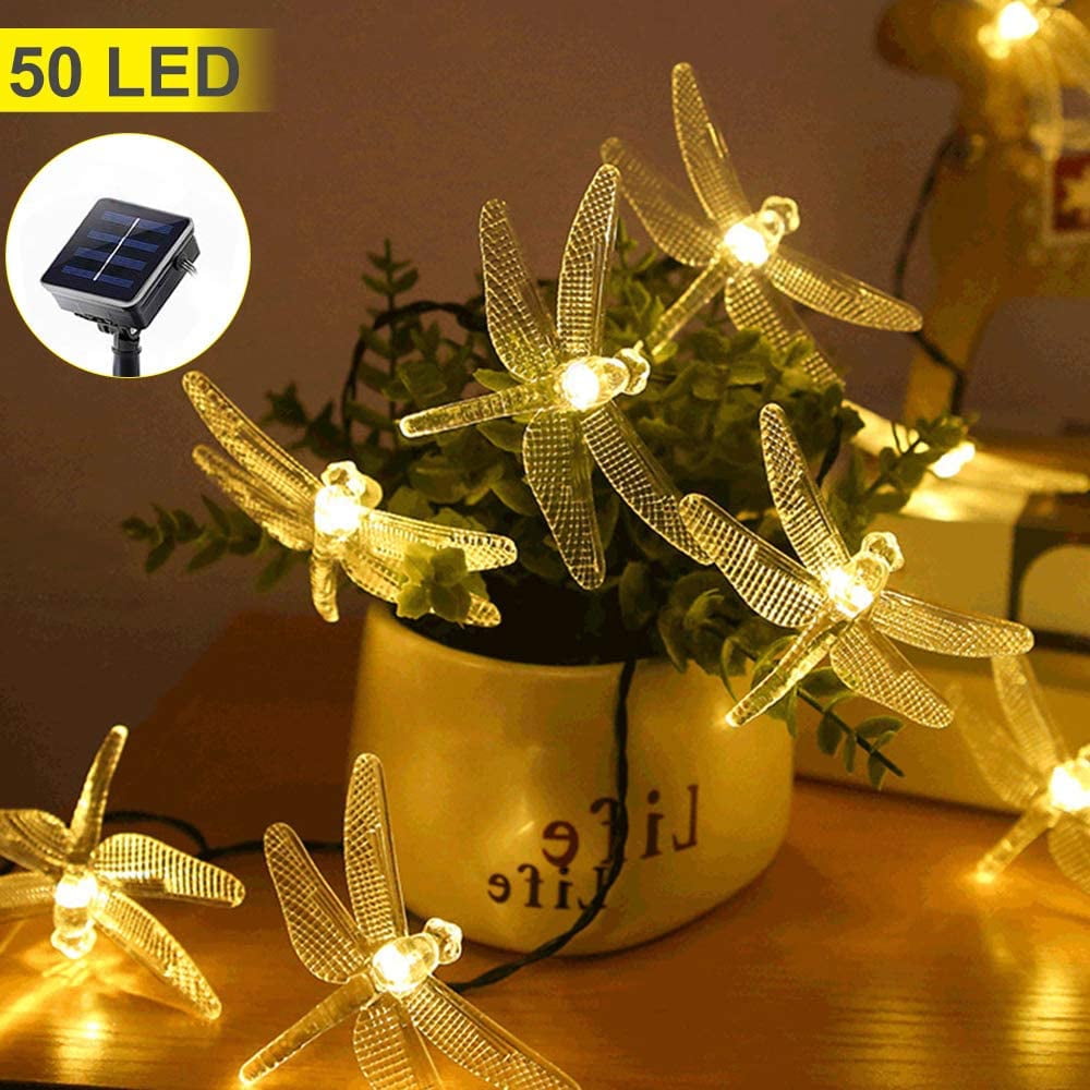 SHELLTON Solar String Outdoor Solar Garden Lights 50 LED Dragonfly ...
