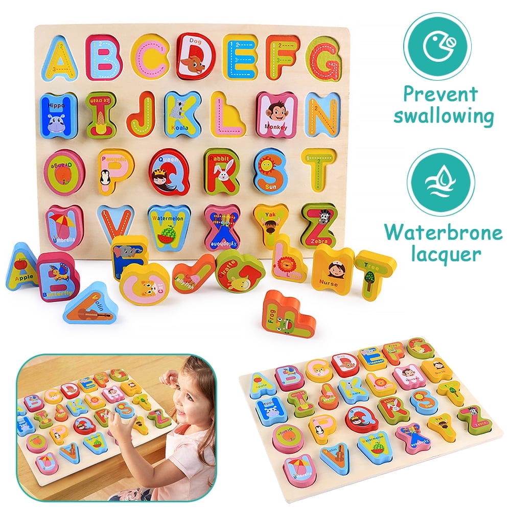 SHELLTON Wooden Alphabet Puzzles, Wooden ABC Puzzle Board Uppercase ...