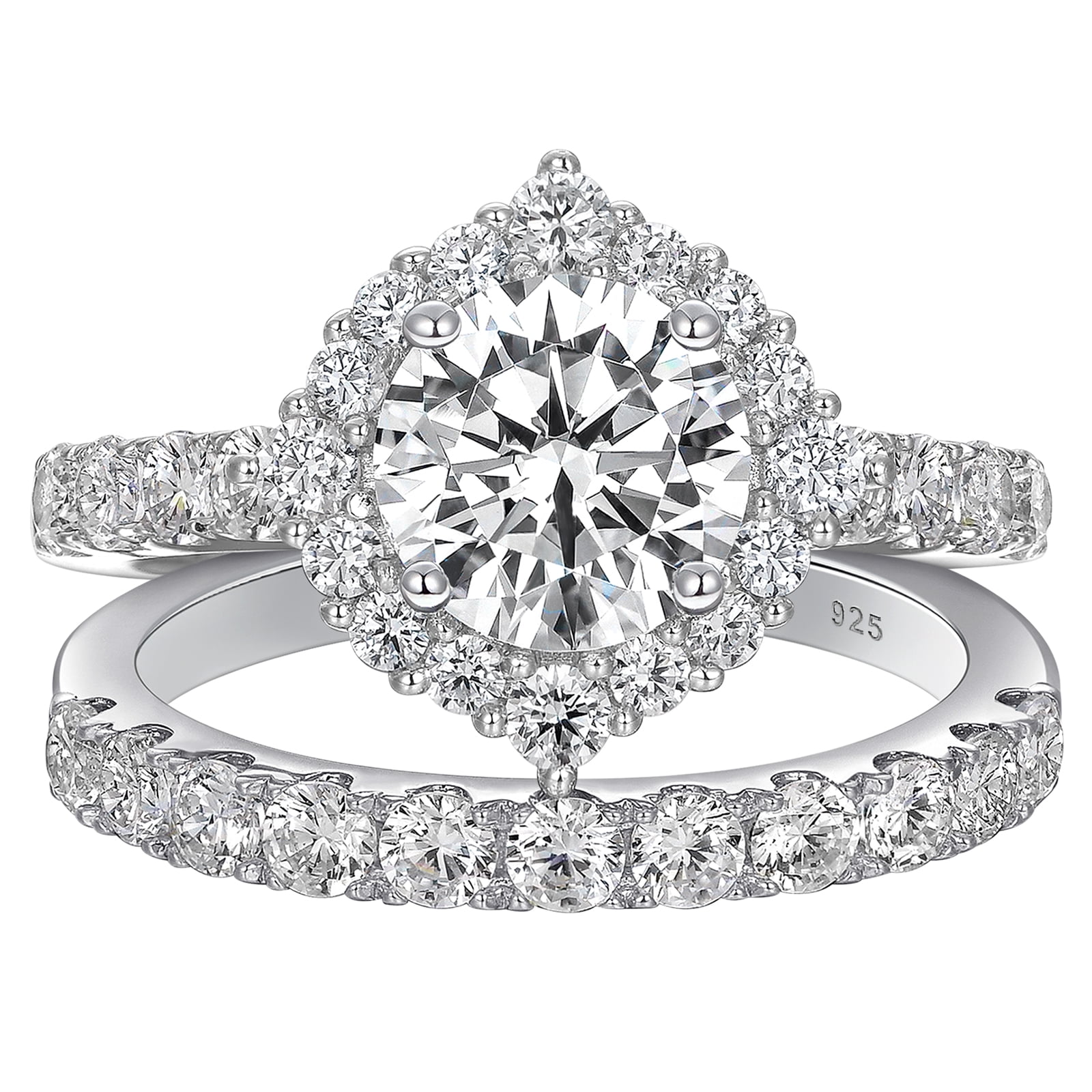 SHELOVES Flower Halo Wedding Ring Sets For Women AAAAA CZ Wedding Rings ...