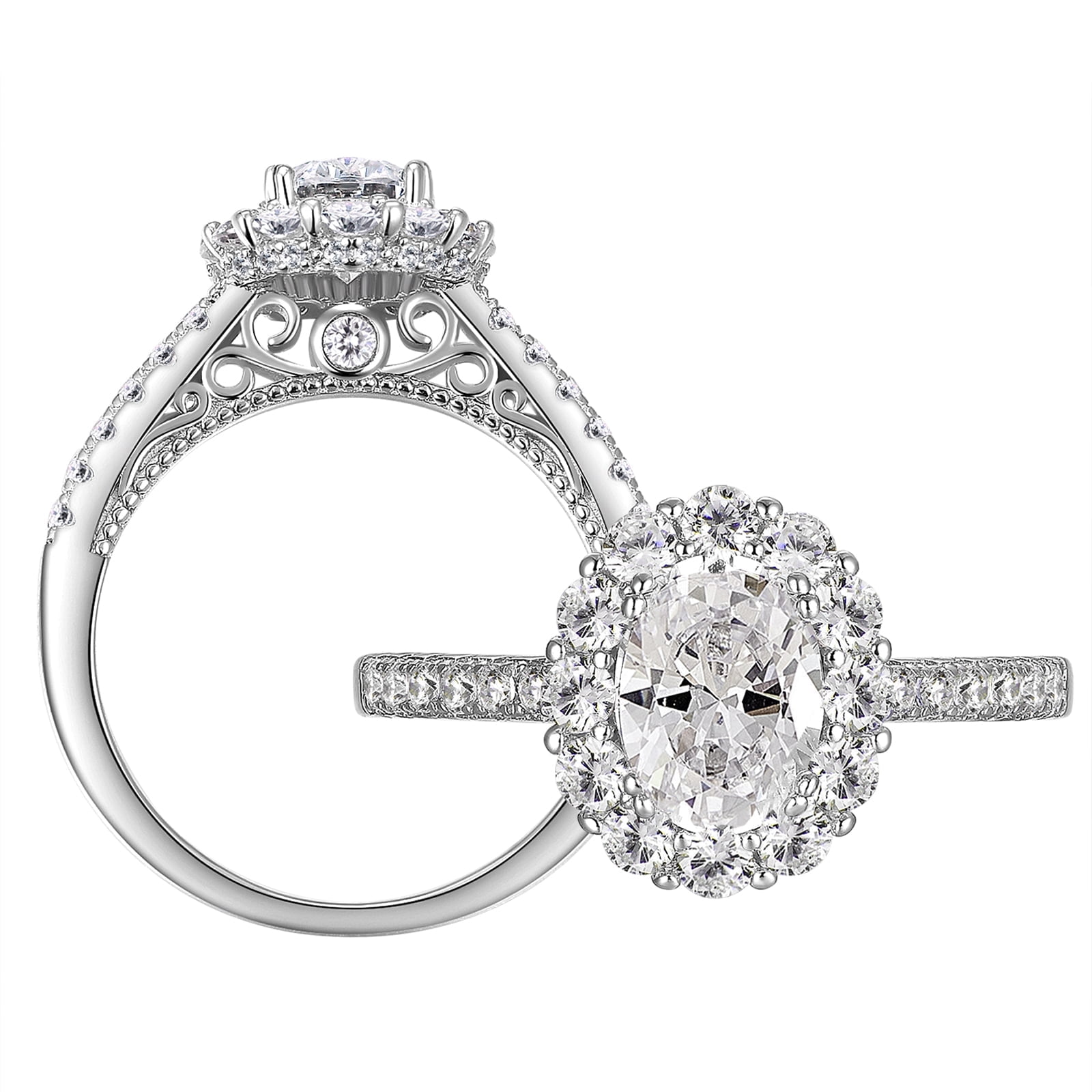 SHELOVES Oval Halo Engagement Rings for Women AAAAA Cubic Zirconia ...