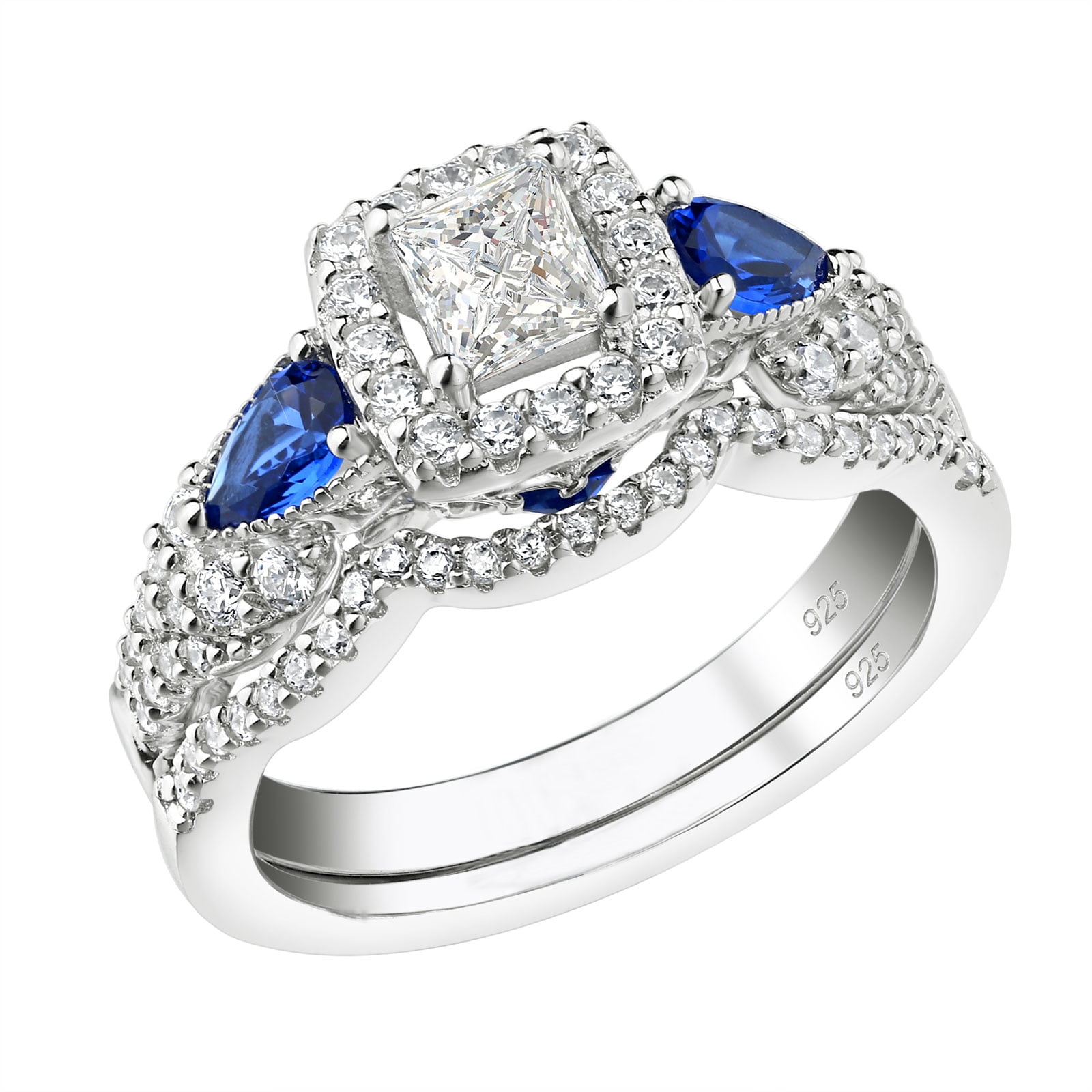 SHELOVES Princess Pear Blue Sapphire Sterling Silver Engagement Ring ...