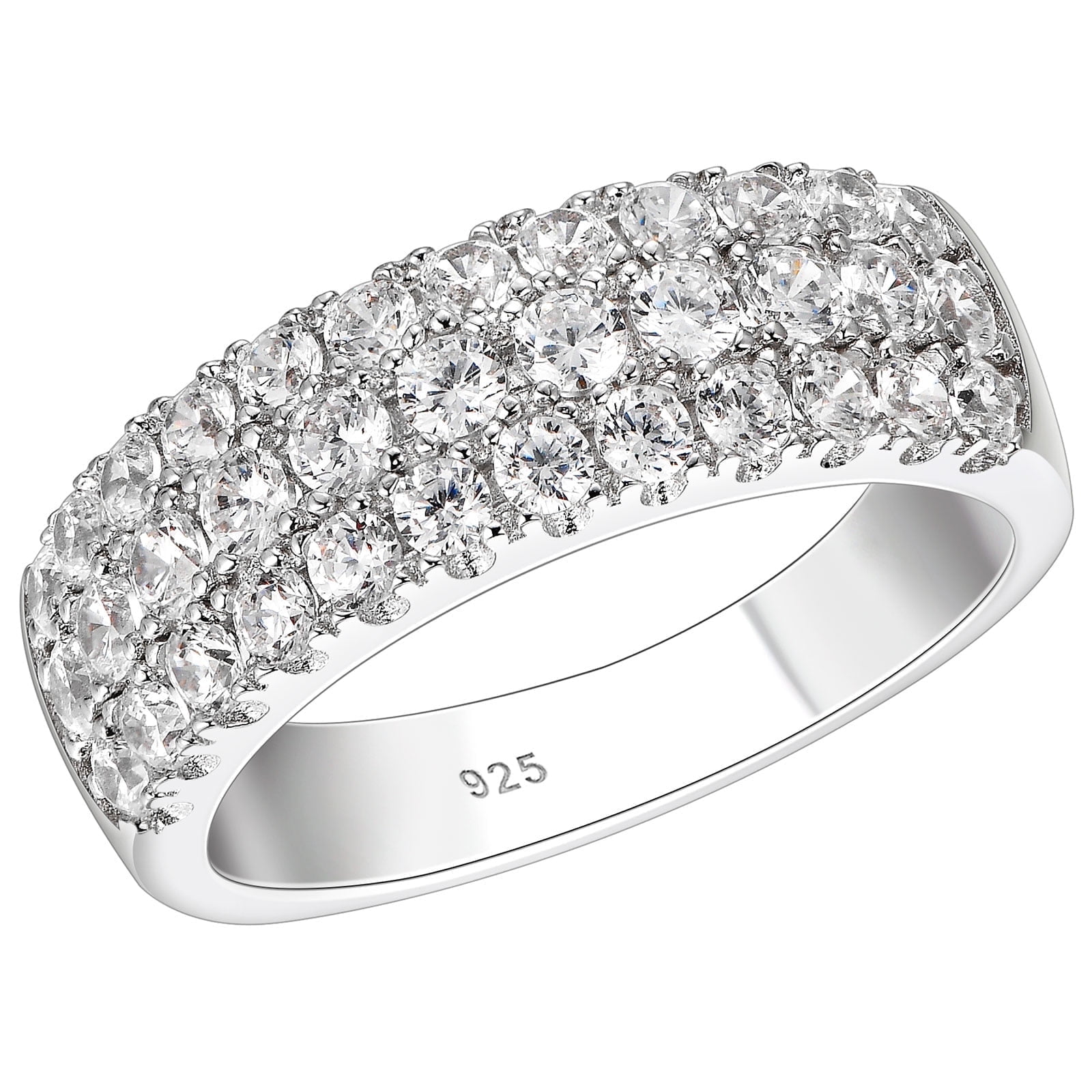 SHELOVES Three Row Eternity Ring for Women Round Cut CZ Sterling Silver ...