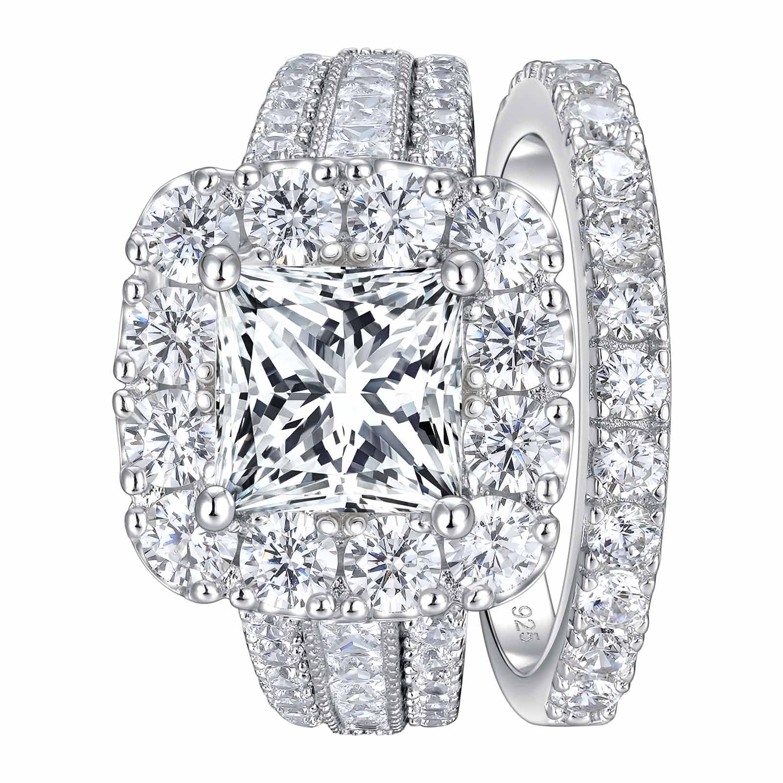 SHELOVES Jewelry, Vintage Style Princess Halo CZ Engagement Ring Sets ...