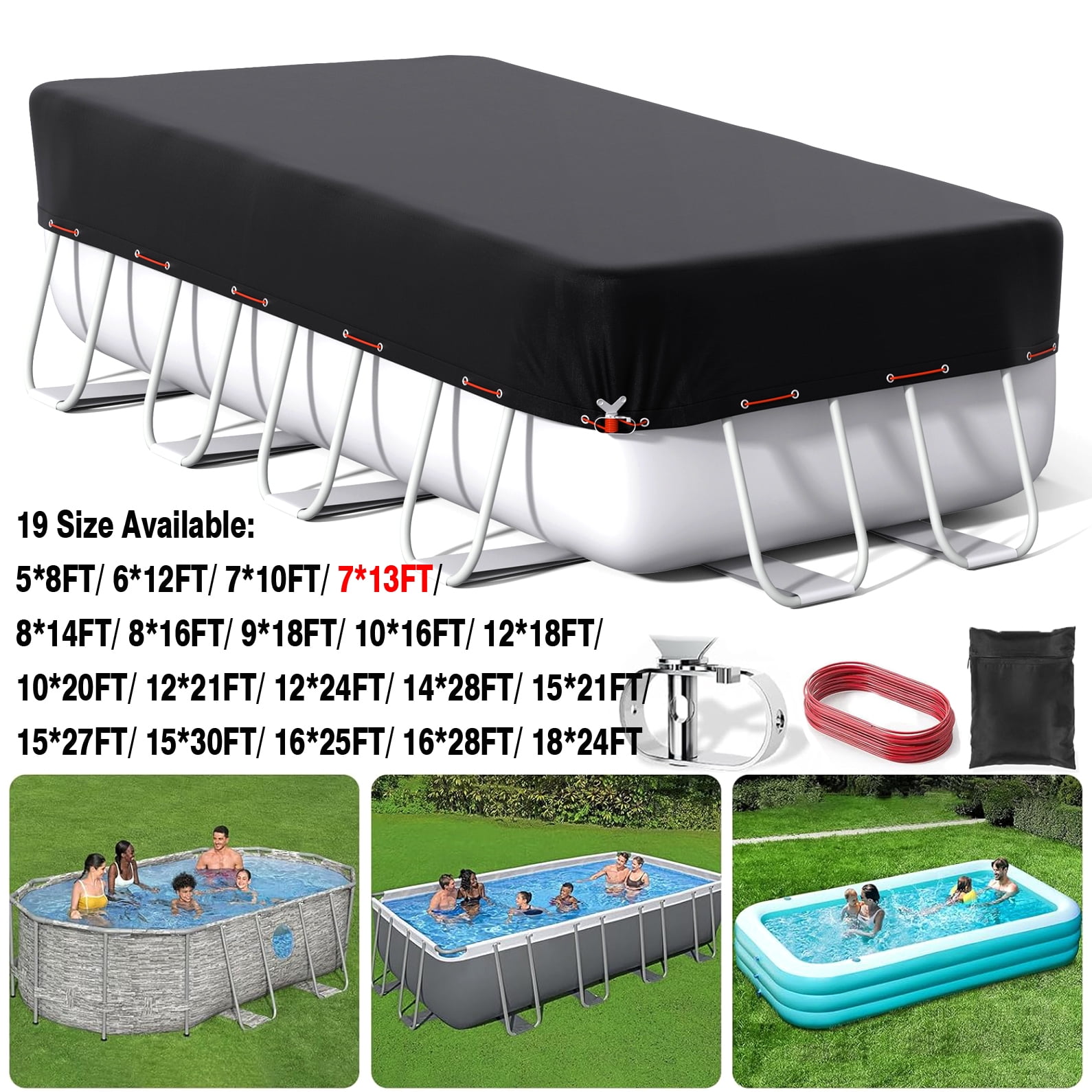 SHELTUSE 7x13FT Rectangular Pool Cover for Above Ground Pools, Solar ...