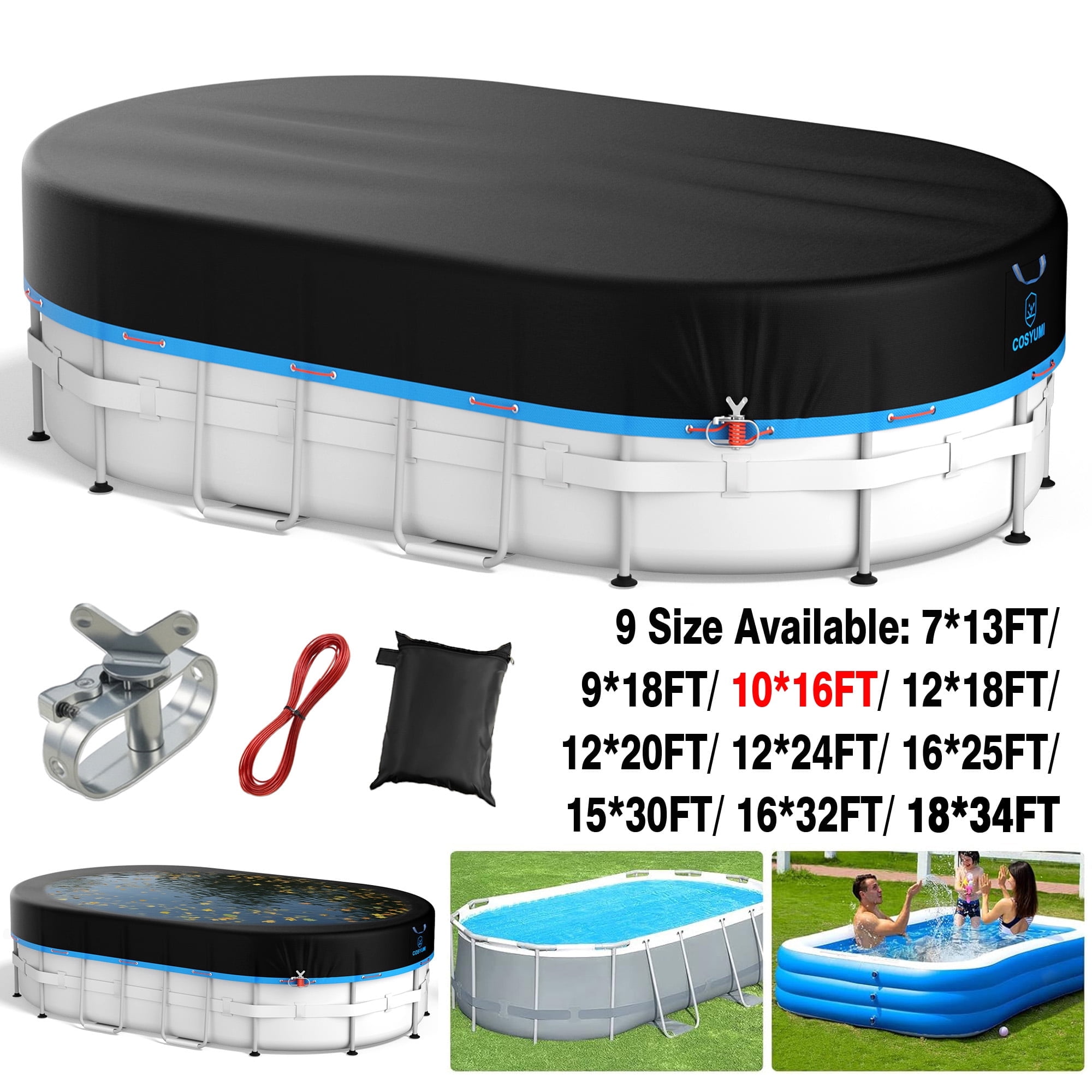 SHELTUSE Oval Pool Cover, 10X16 Ft Oxford Oval Pool Solar Cover Above ...