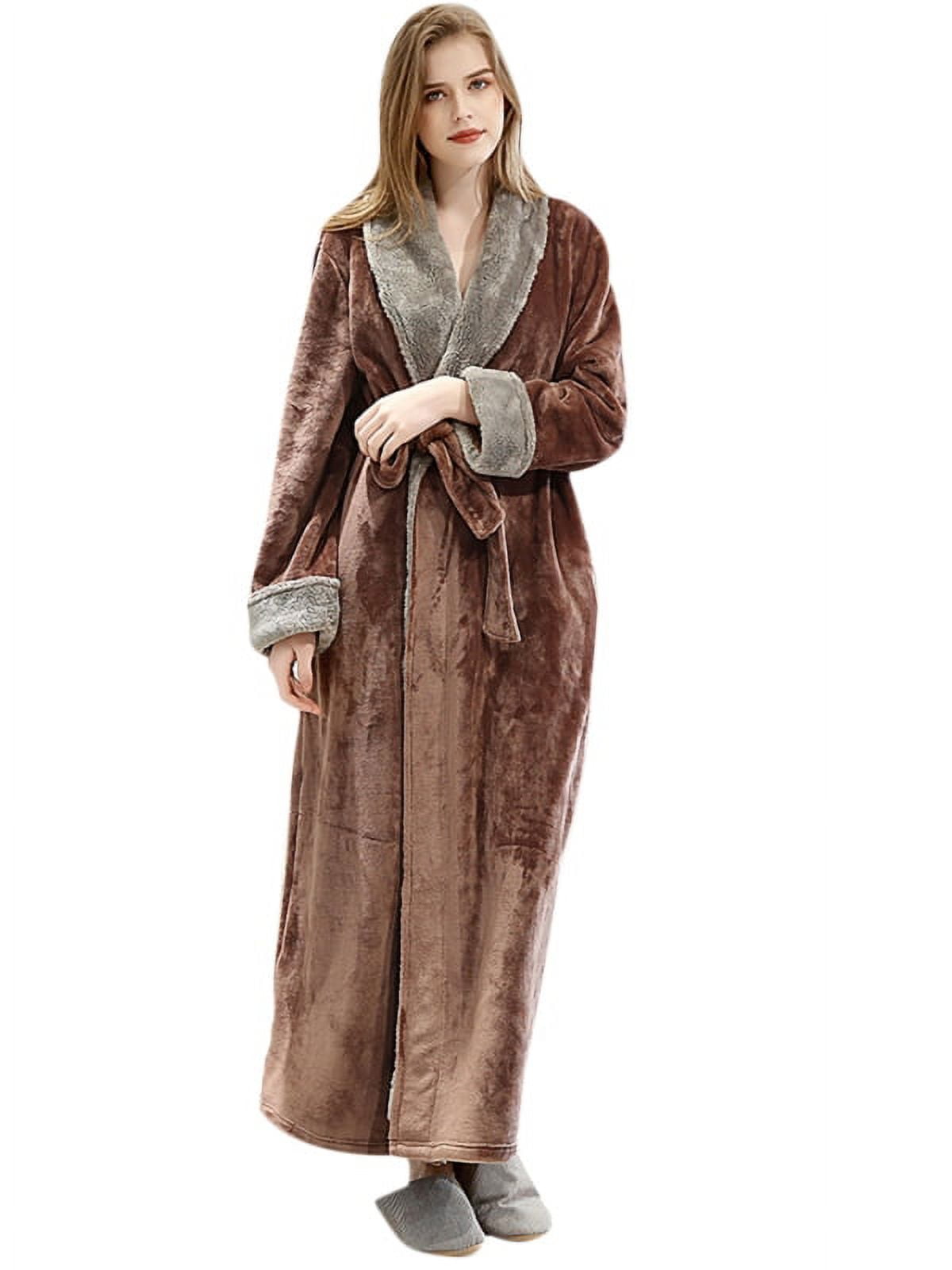 SHEMALL Women Men Long Robe Flannel Nightgown With Pocket Home Robe ...