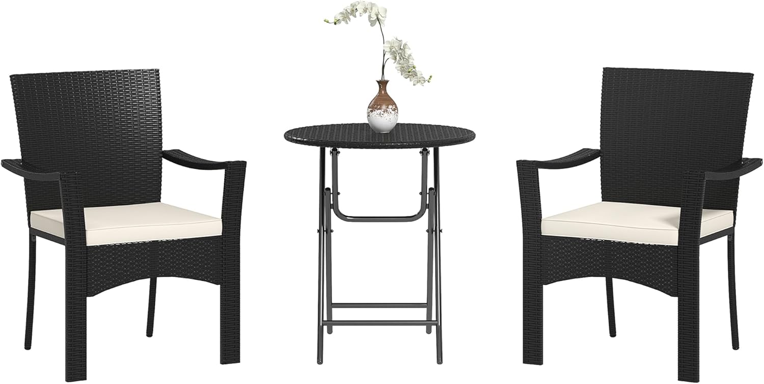 SHEN 3 Pieces Wicker Outdoor Bistro Set, Rattan Patio Furniture Set ...