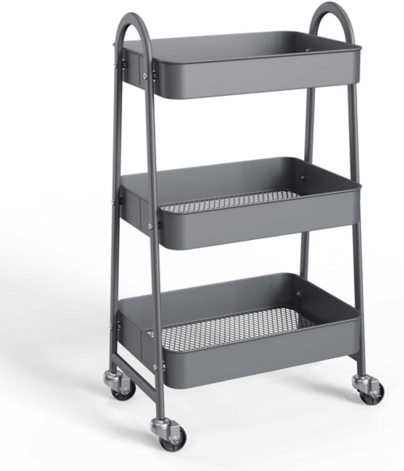 SHEN 3-Tier Slim Storage Trolley, Slide-Out Rolling Utility Shelving ...