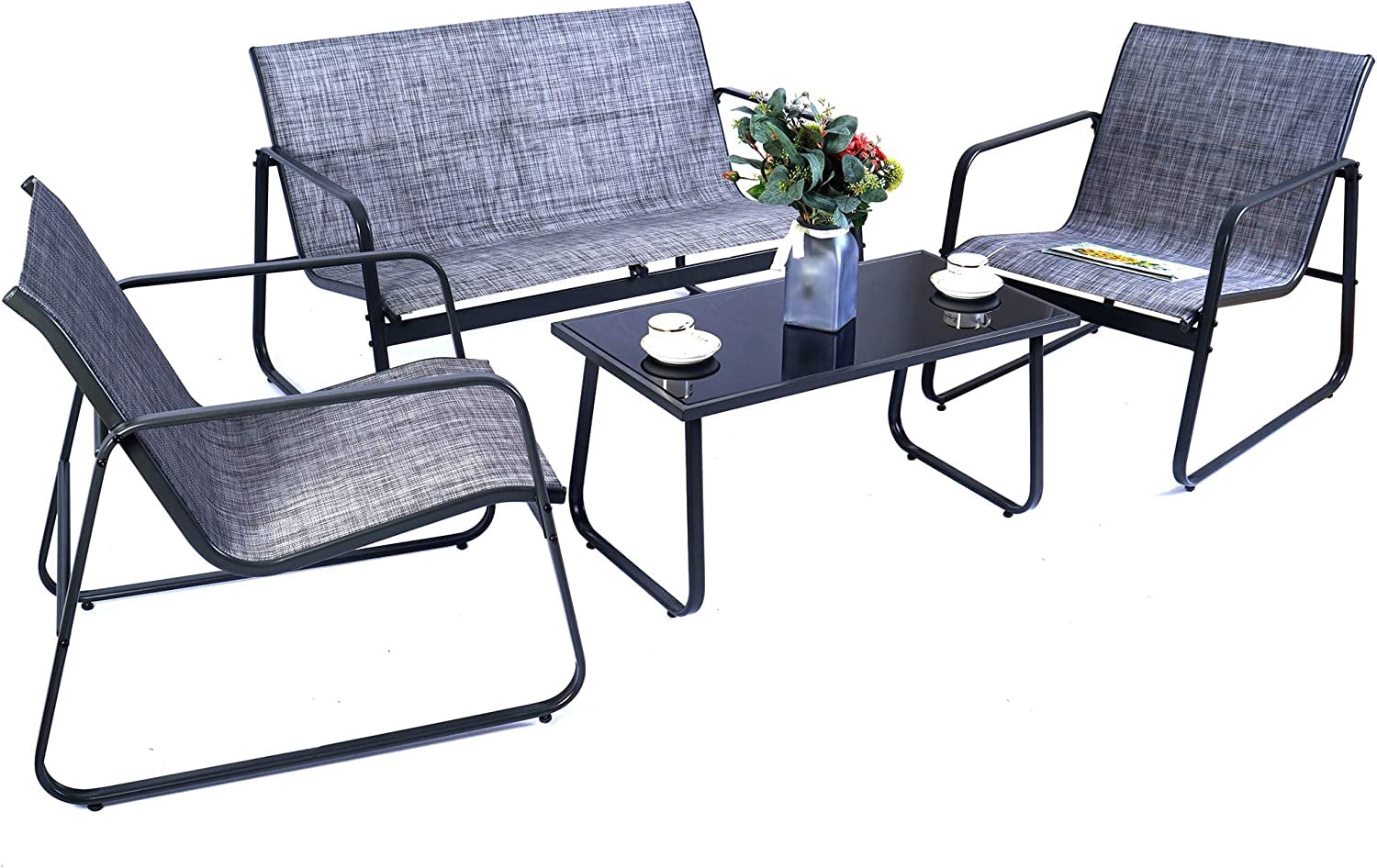 SHEN 4 Pieces Outdoor Patio Furniture Conversation Set with Strong ...