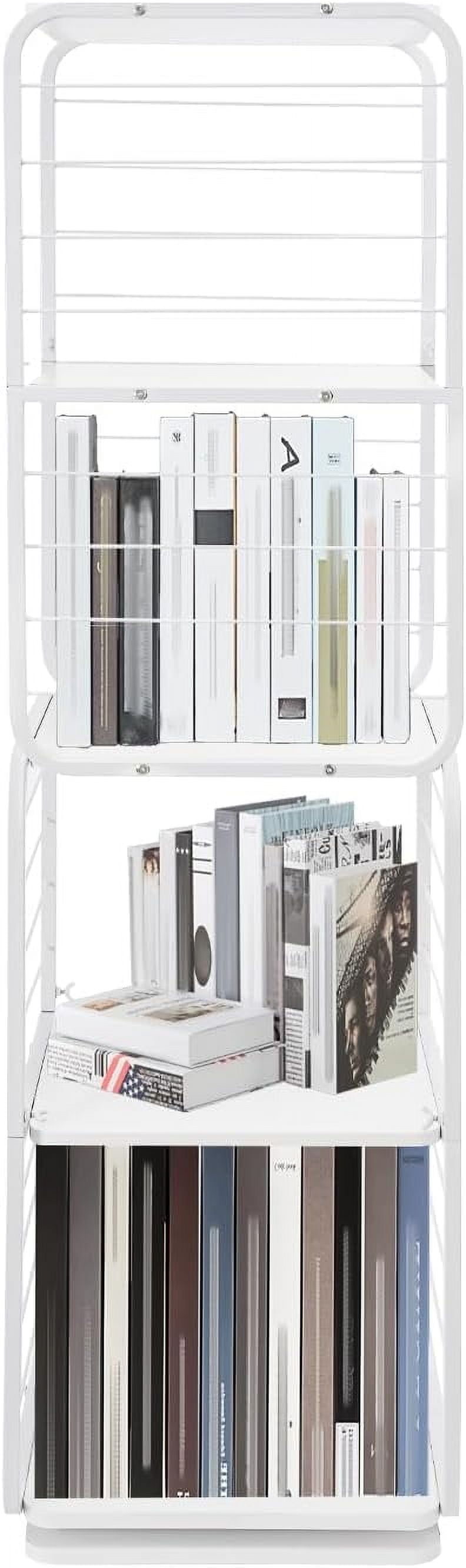 SHEN 4-Tier 360° Rotating Bookshelf Metal Spinning Bookshelf with 132 lbs Load Capacity, (White ...