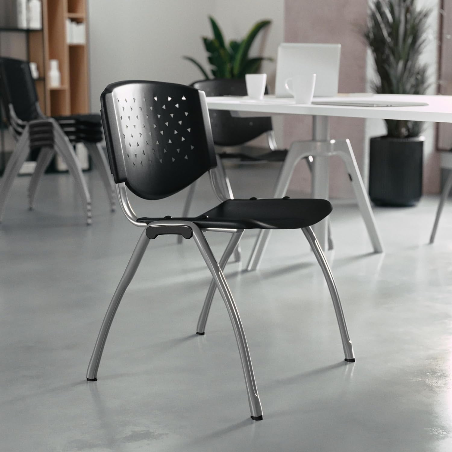 SHEN 880 lb. Capacity Black Plastic Stack Chair with Titanium Gray ...