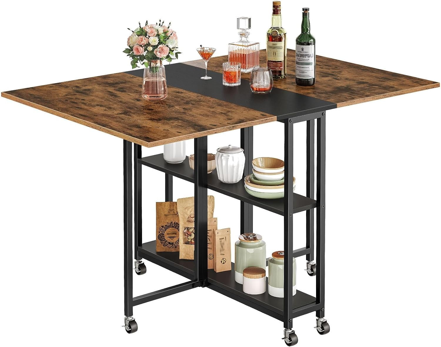 SHEN Folding Dining Table, Movable Dining Table, Expandable Kitchen ...