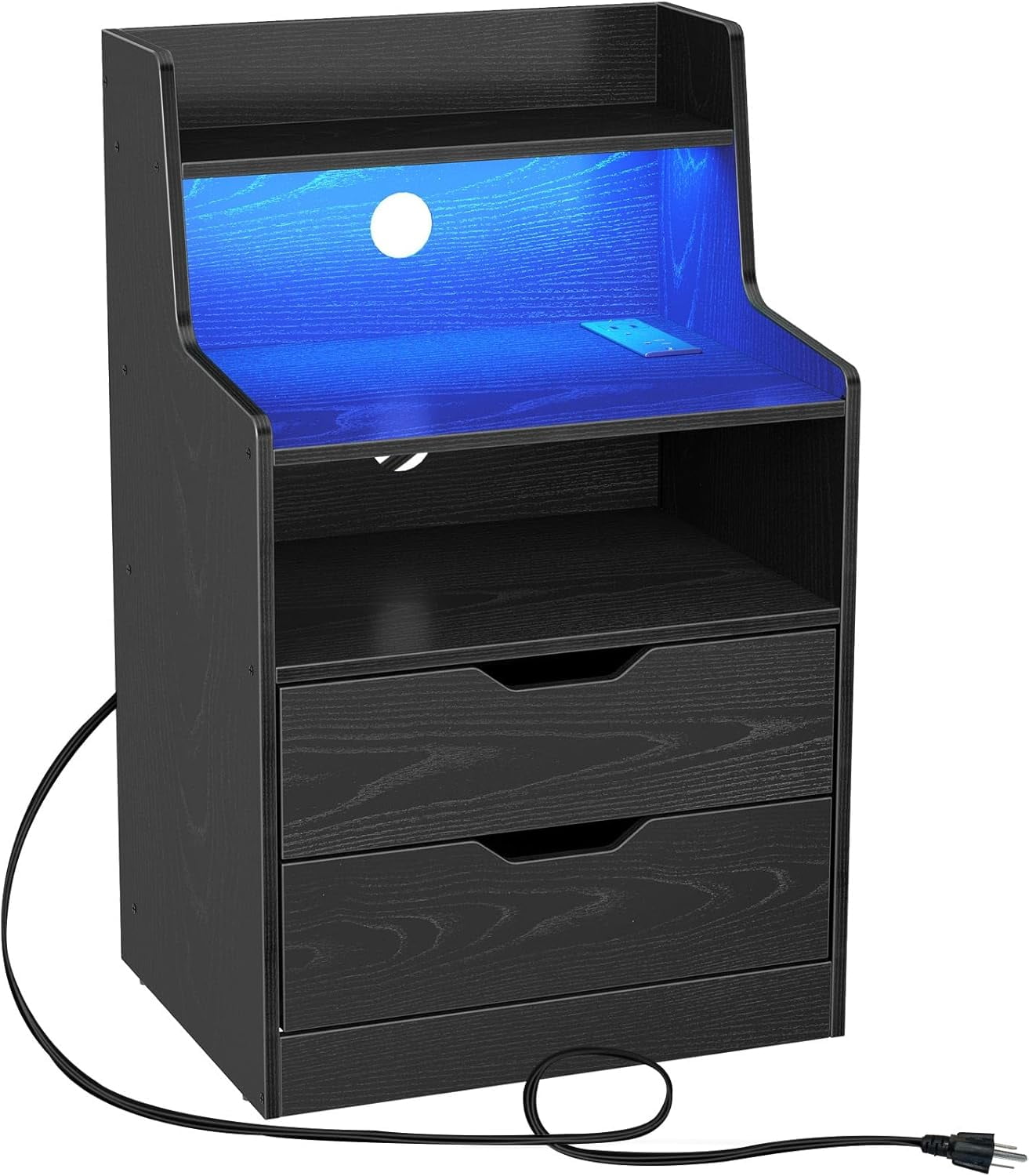 SHEN Nightstand with Charging Station and LED Lights, 2 AC and USB ...