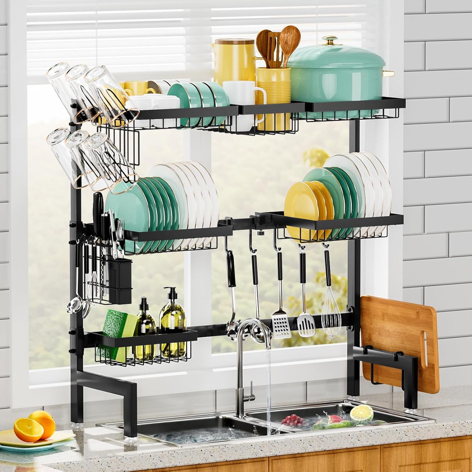 SHEN Over The Sink Dish Drying Rack,Expandable Length 3-Tier Large ...
