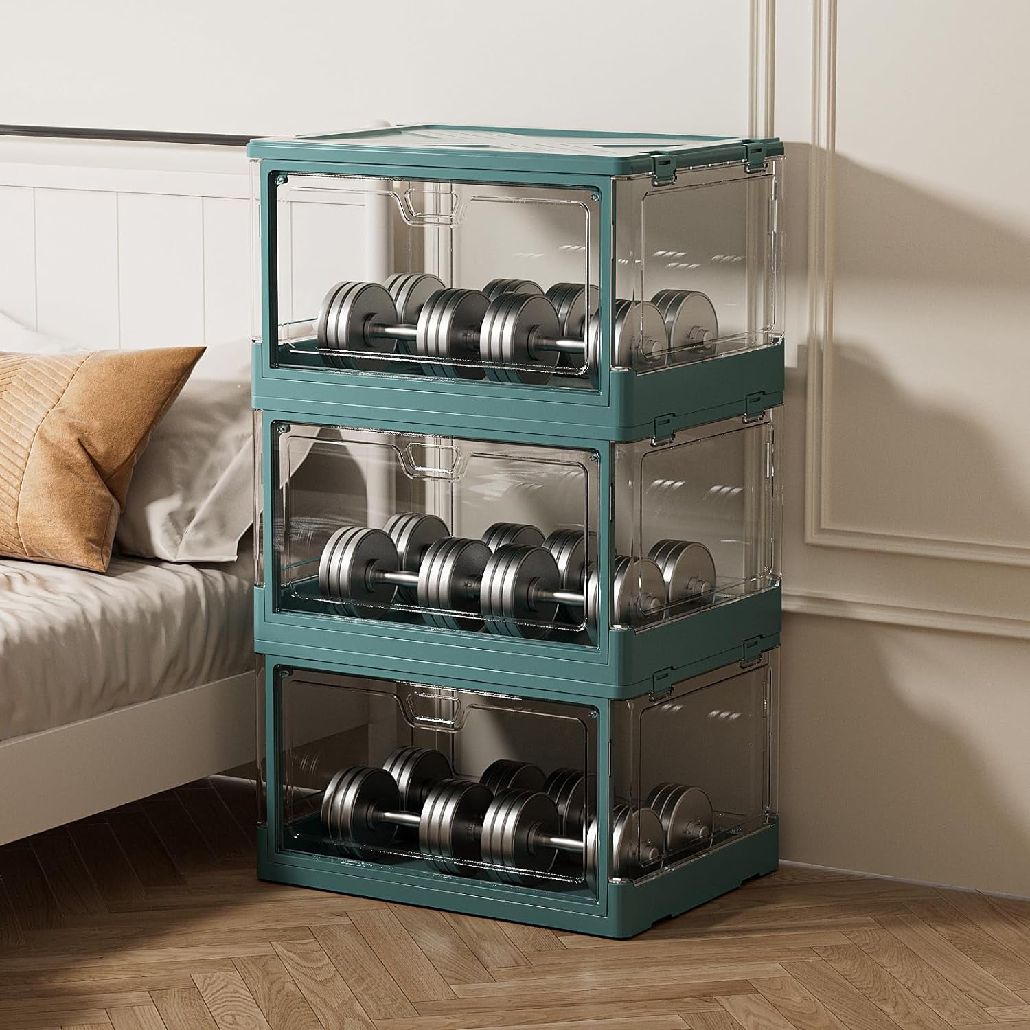 SHEN Stackable Clear Storage Bins with Lids,24 Qt Plastic Collapsible ...
