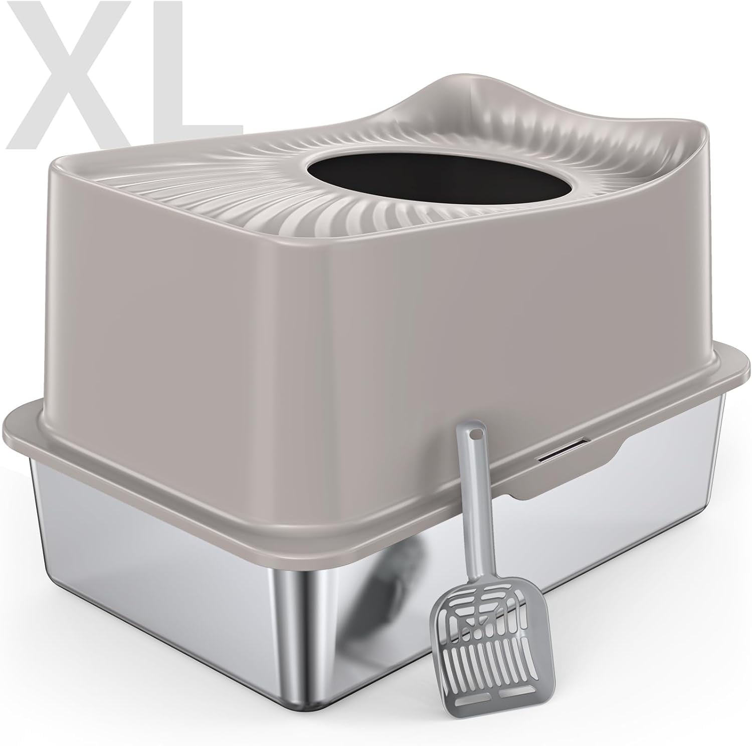 SHEN Stainless Steel Cat Litter Box, XL Top Entry Litter Box for Big ...