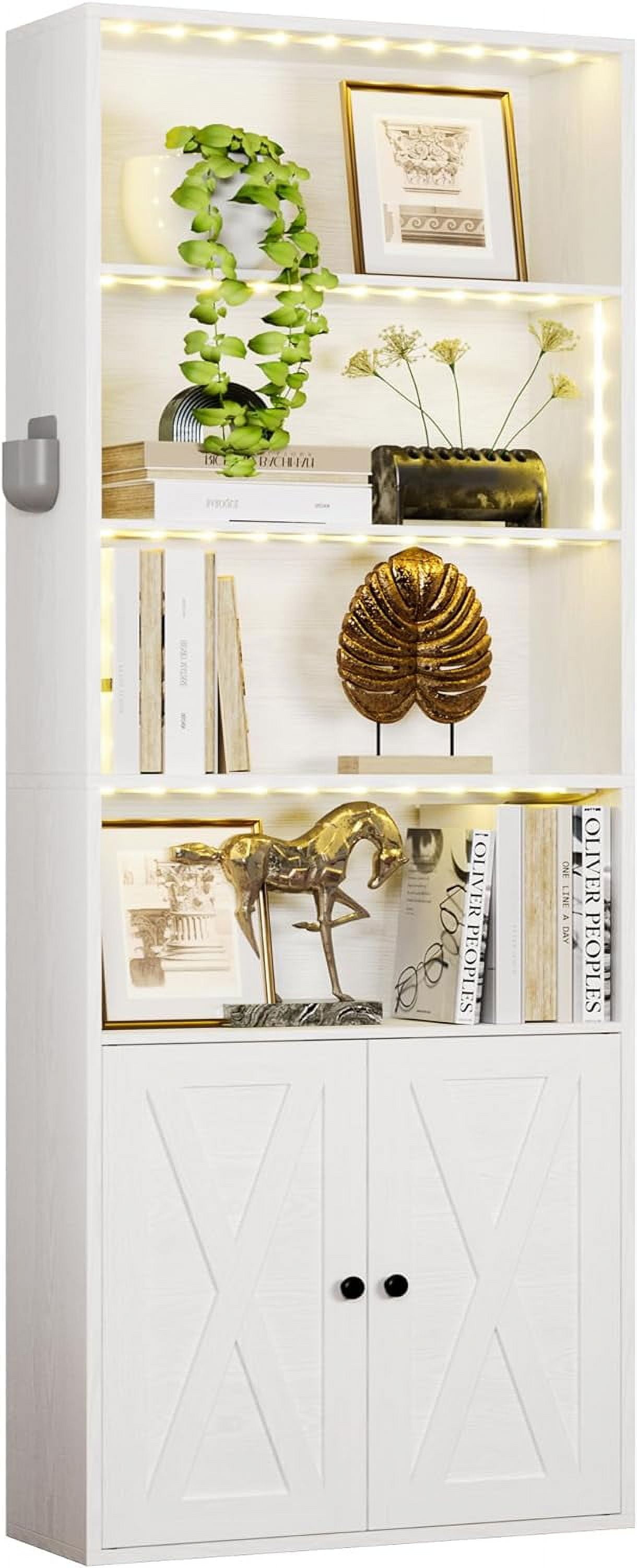 SHEN Tall Bookcase with LED Lights, 70 in Industrial Bookshelf Display ...