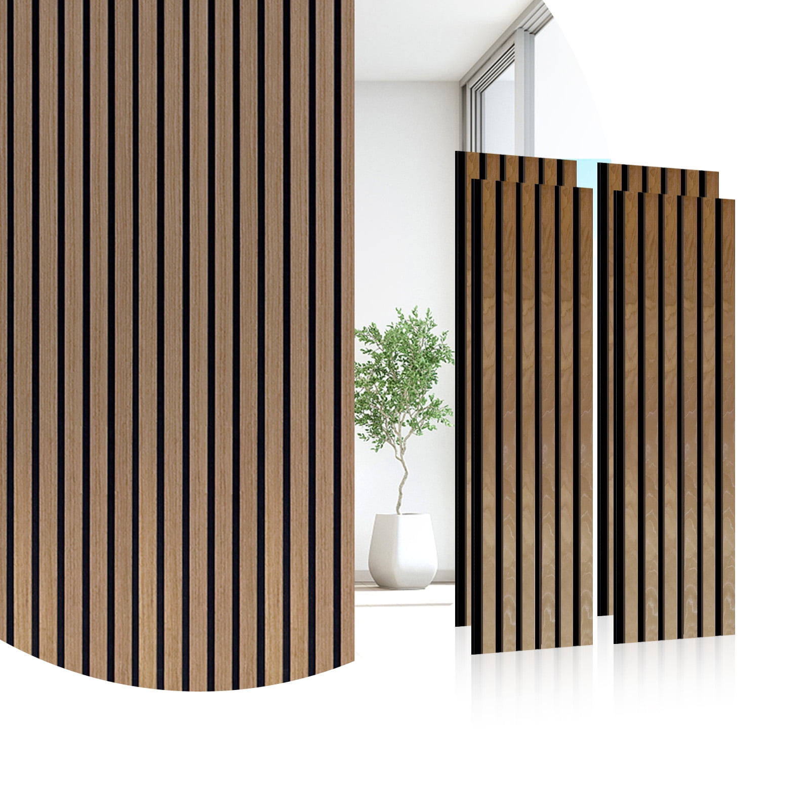 SHENCAIOU 3D Acoustic Insulation Wall Panels, 4 Packages of Strip Wood ...
