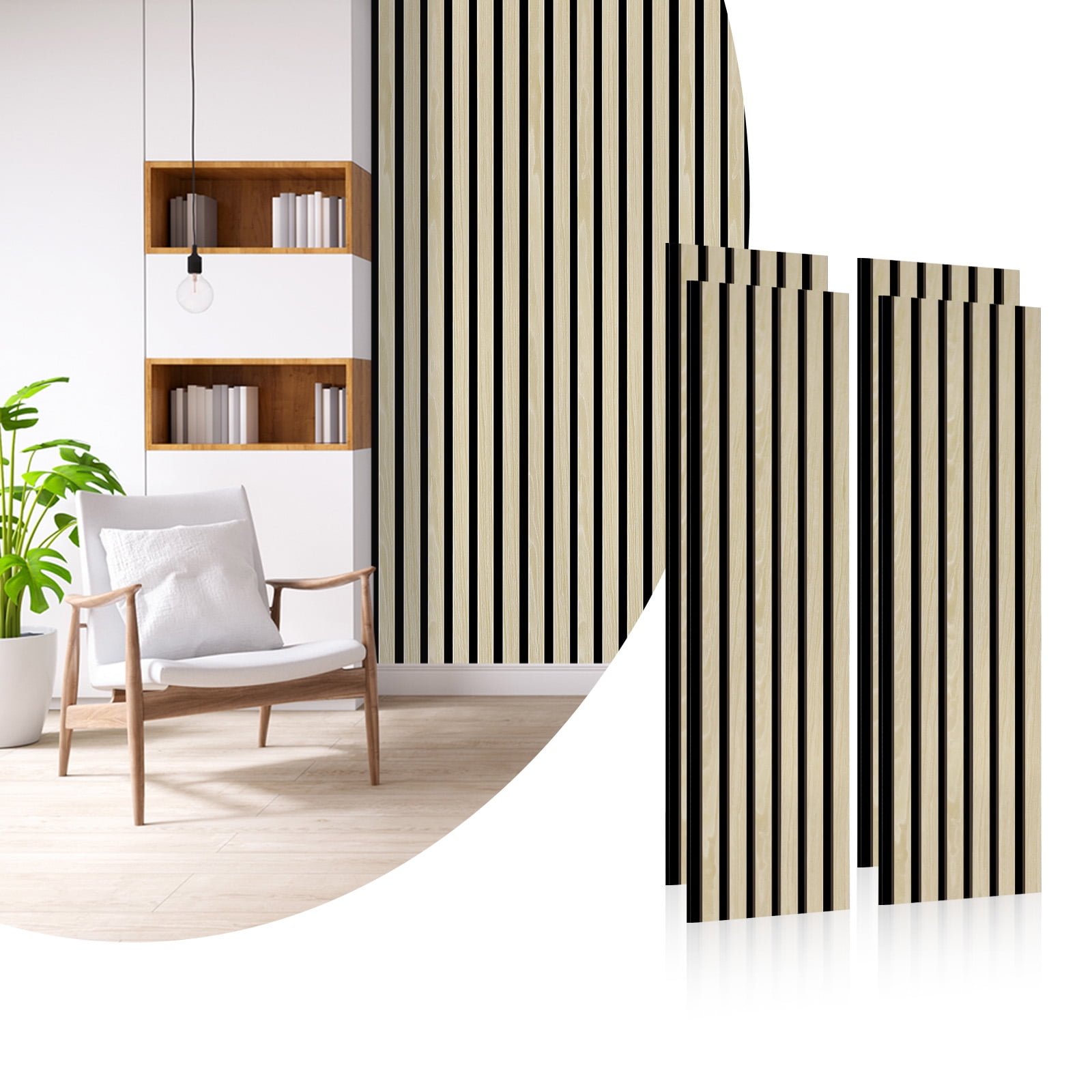 SHENCAIOU 4-Pack Acoustic Insulation Wall Panels, 3D Strip Wood Trim ...