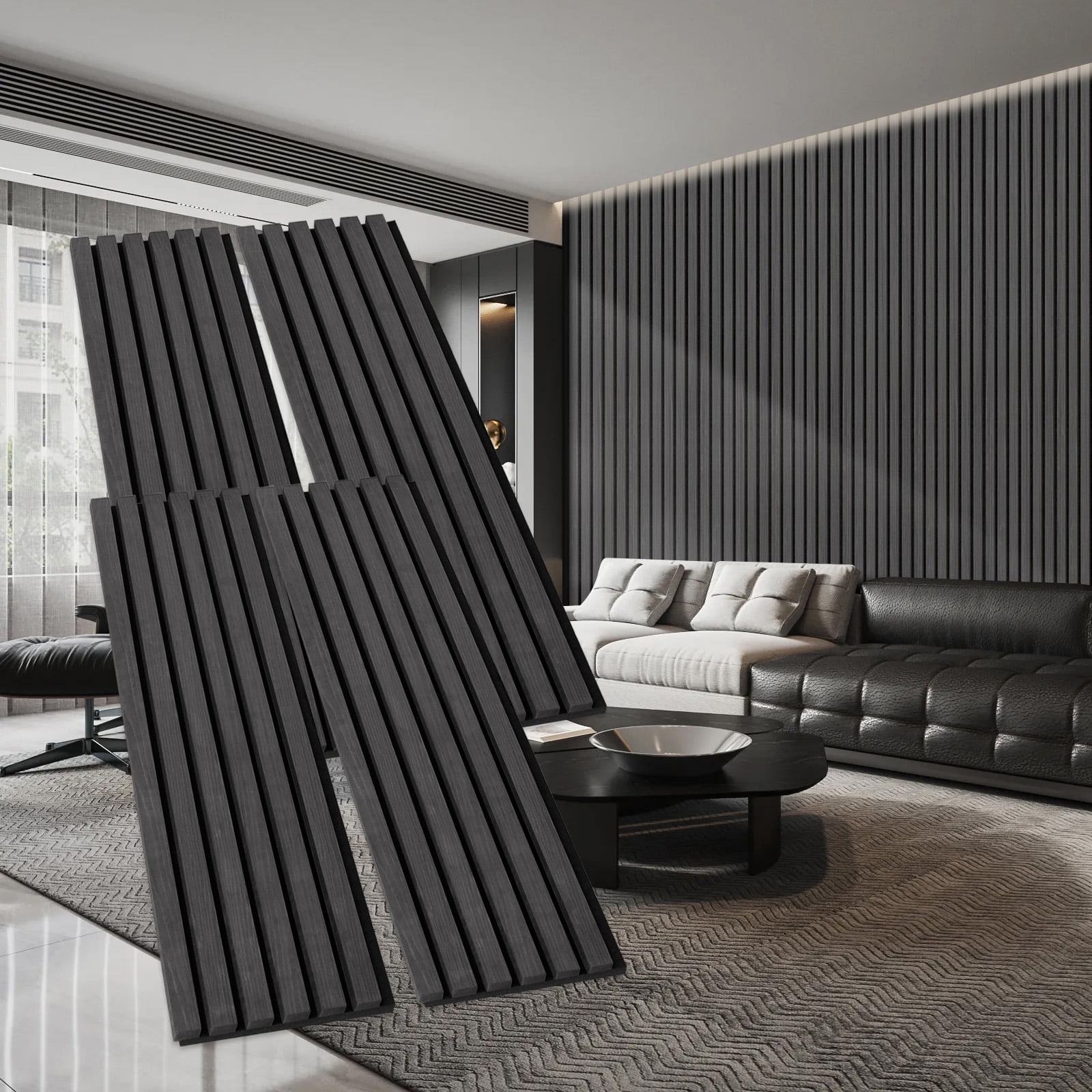 SHENCAIOU 4-Piece 3D Fluted Acoustic Wood Siding,47.2 "x 12.2 ...