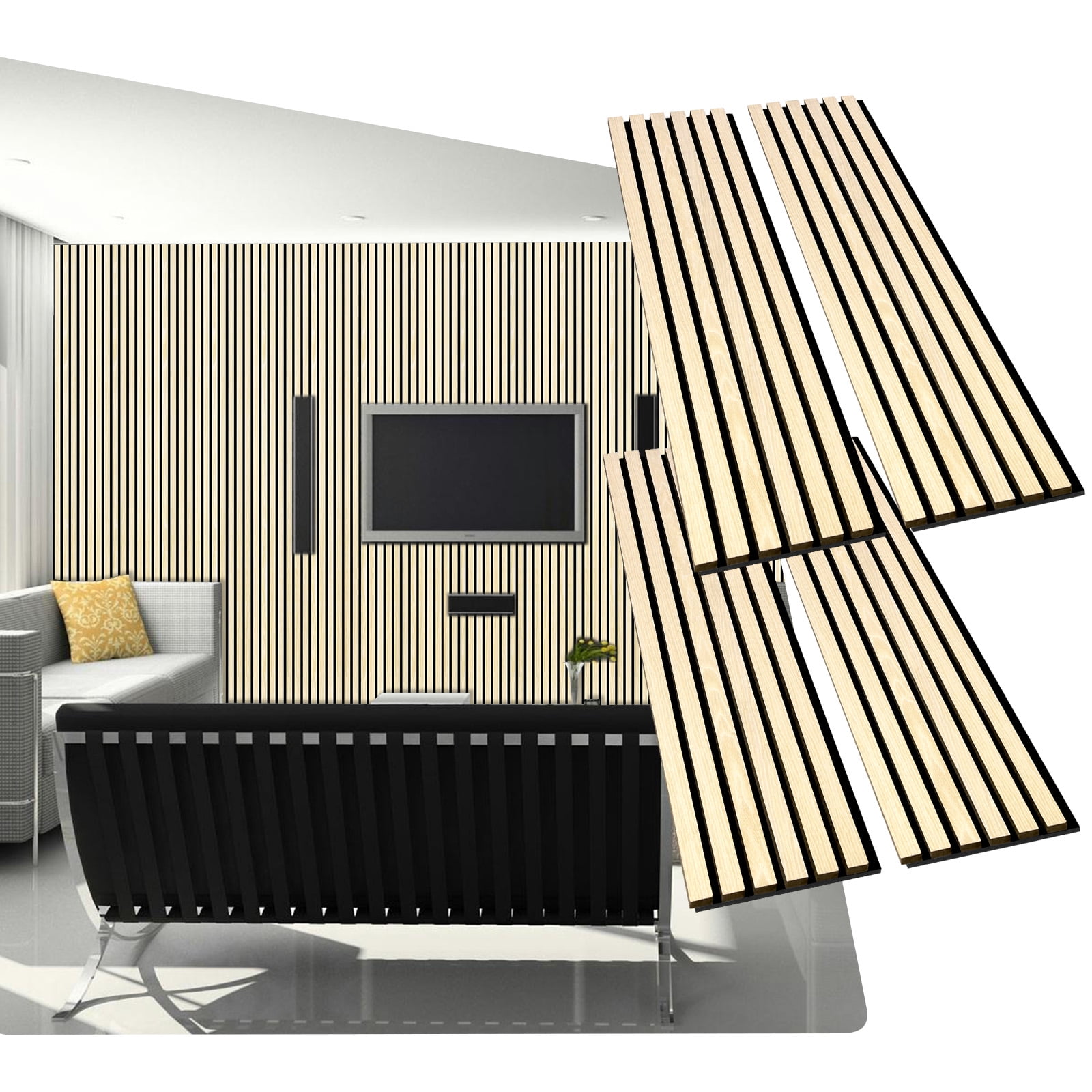 SHENCAIOU 4-Piece of Acoustic Wood Wall Panels, 3D Groove Soundproof ...