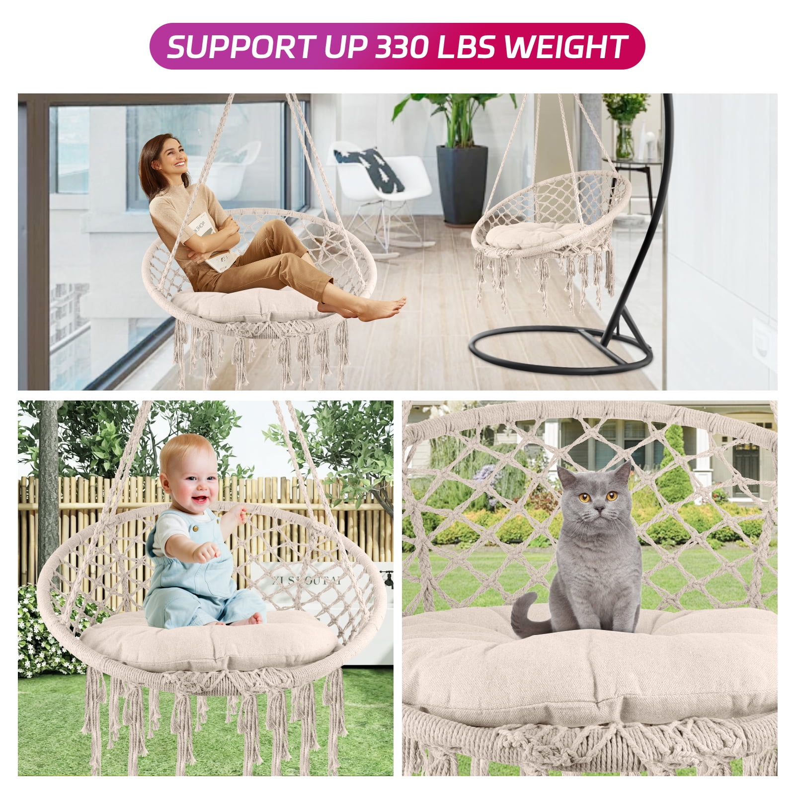 SHENCAIOU Hanging Rocking Chair with Cushion for 330 Pounds, Indoor and ...