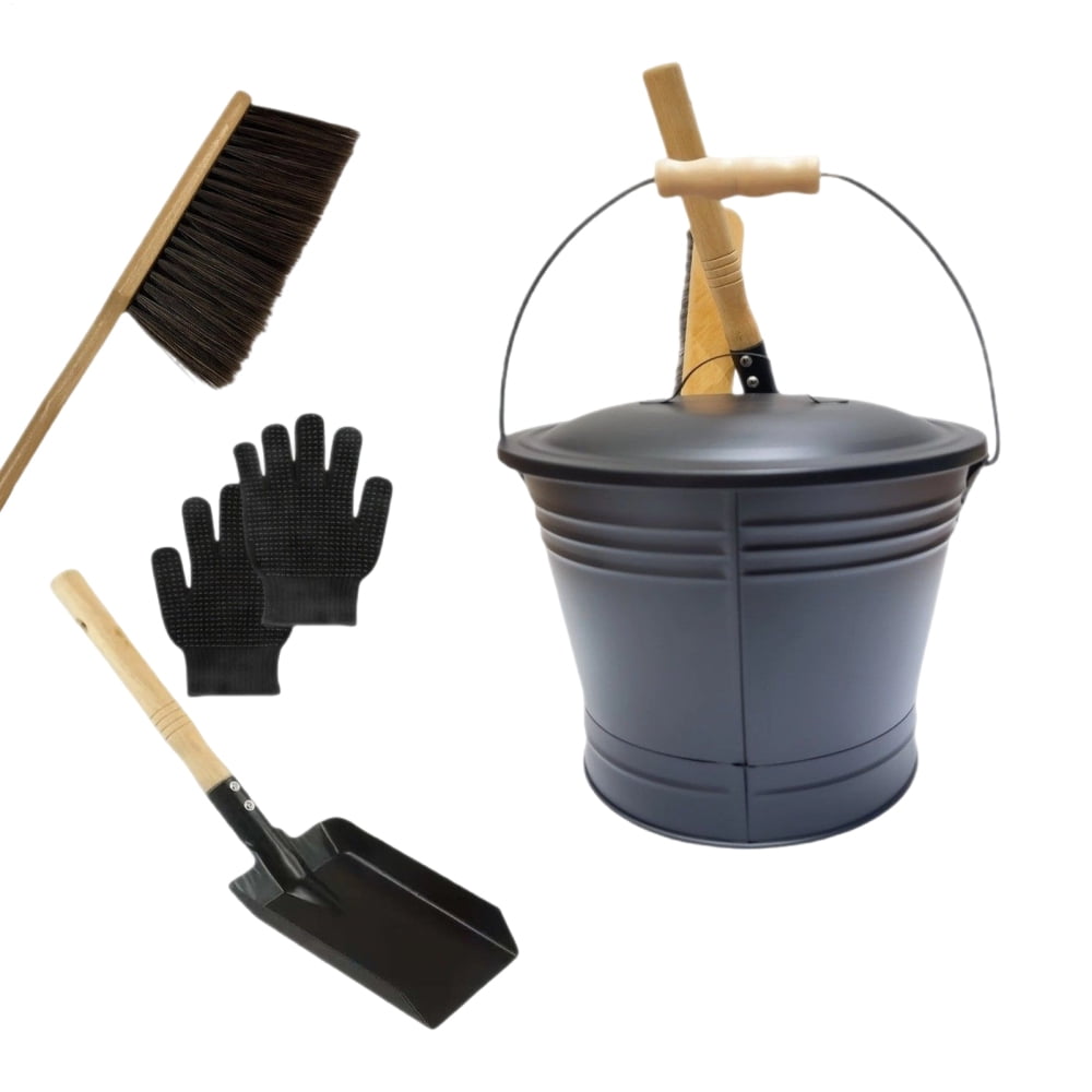 SHENERDA Ash Bucket for Fireplace Metal Heavy-Duty Cleaning Tools Large ...