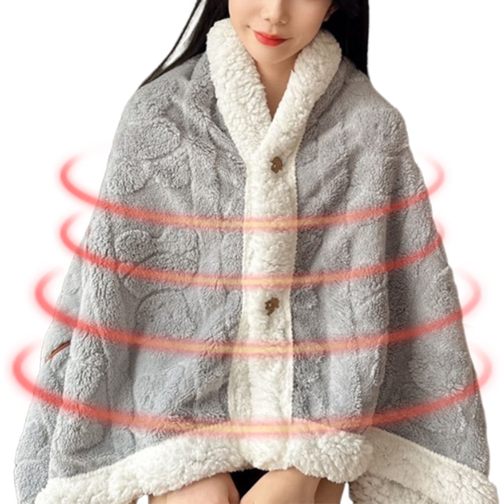 SHENERDA Blanket Poncho Warm Flannel Shawl with Buttons Wearable ...